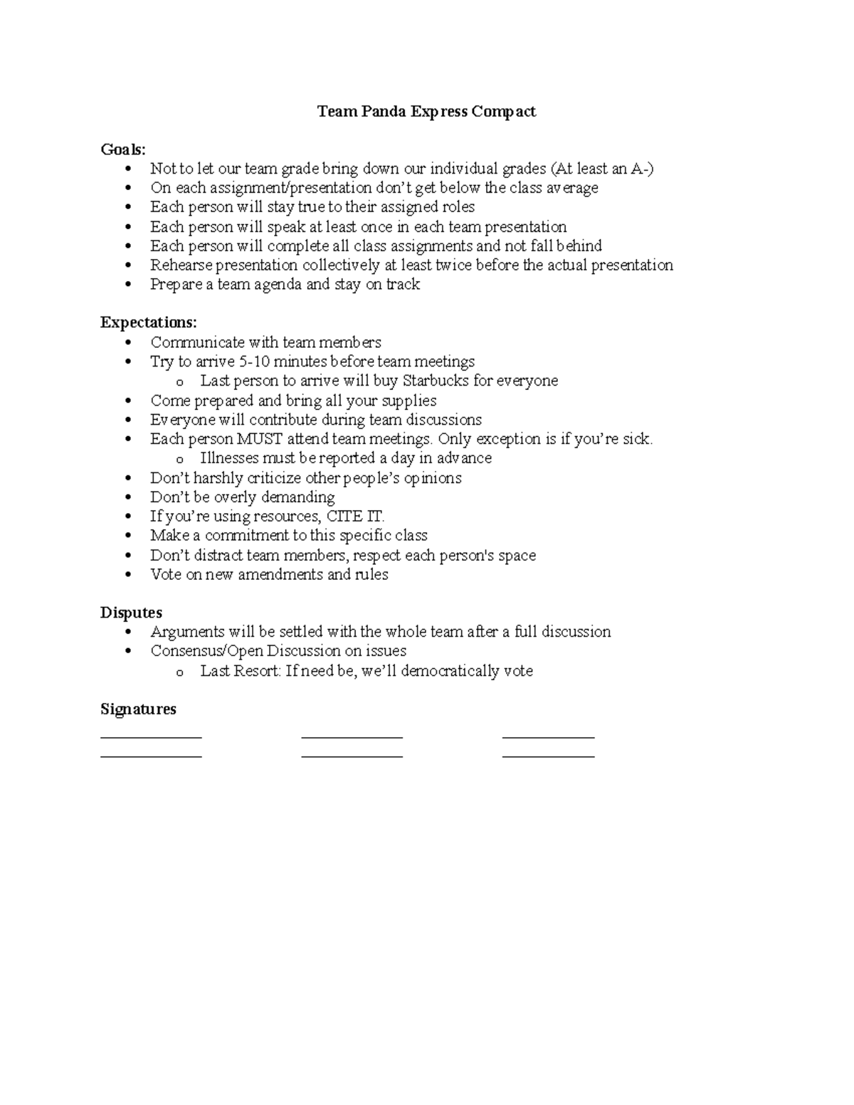 SM131 Team Compact - Team Panda Express Compact Goals: Not to let our ...