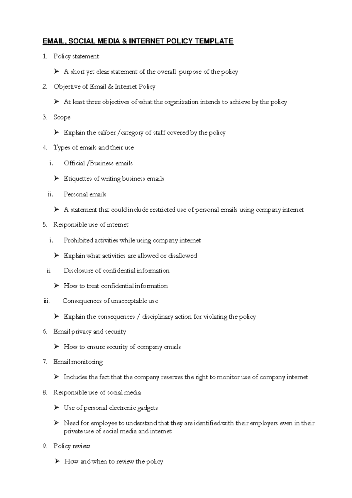 Internet Policy Template - EMAIL, SOCIAL MEDIA & INTERNET POLICY ...