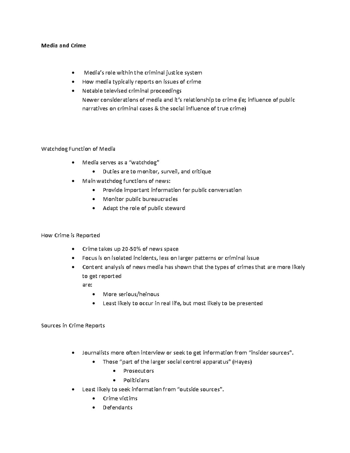 Comm 118 3.2 Notes - 3.2 - Media and Crime Media’s role within the ...