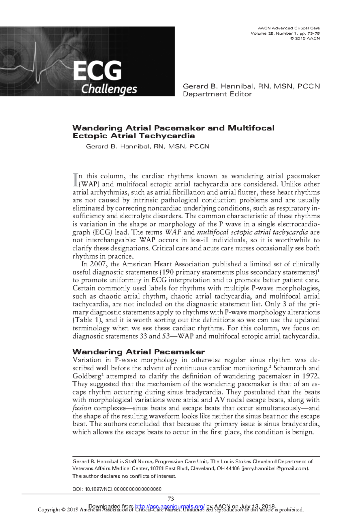 Wandering Atrial Pacemaker - AACN Advanced Critical Care Volume 26 ...