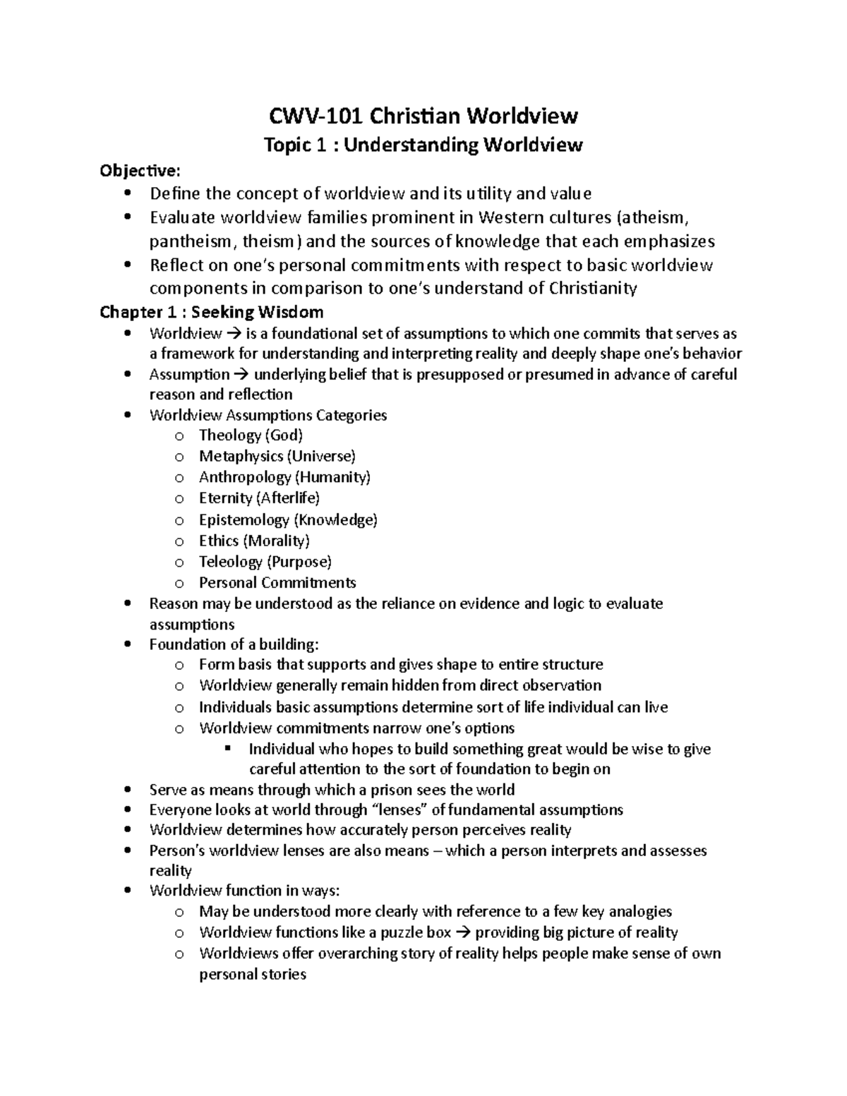Understanding Worldview - CWV-101 Christian Worldview Topic 1 ...