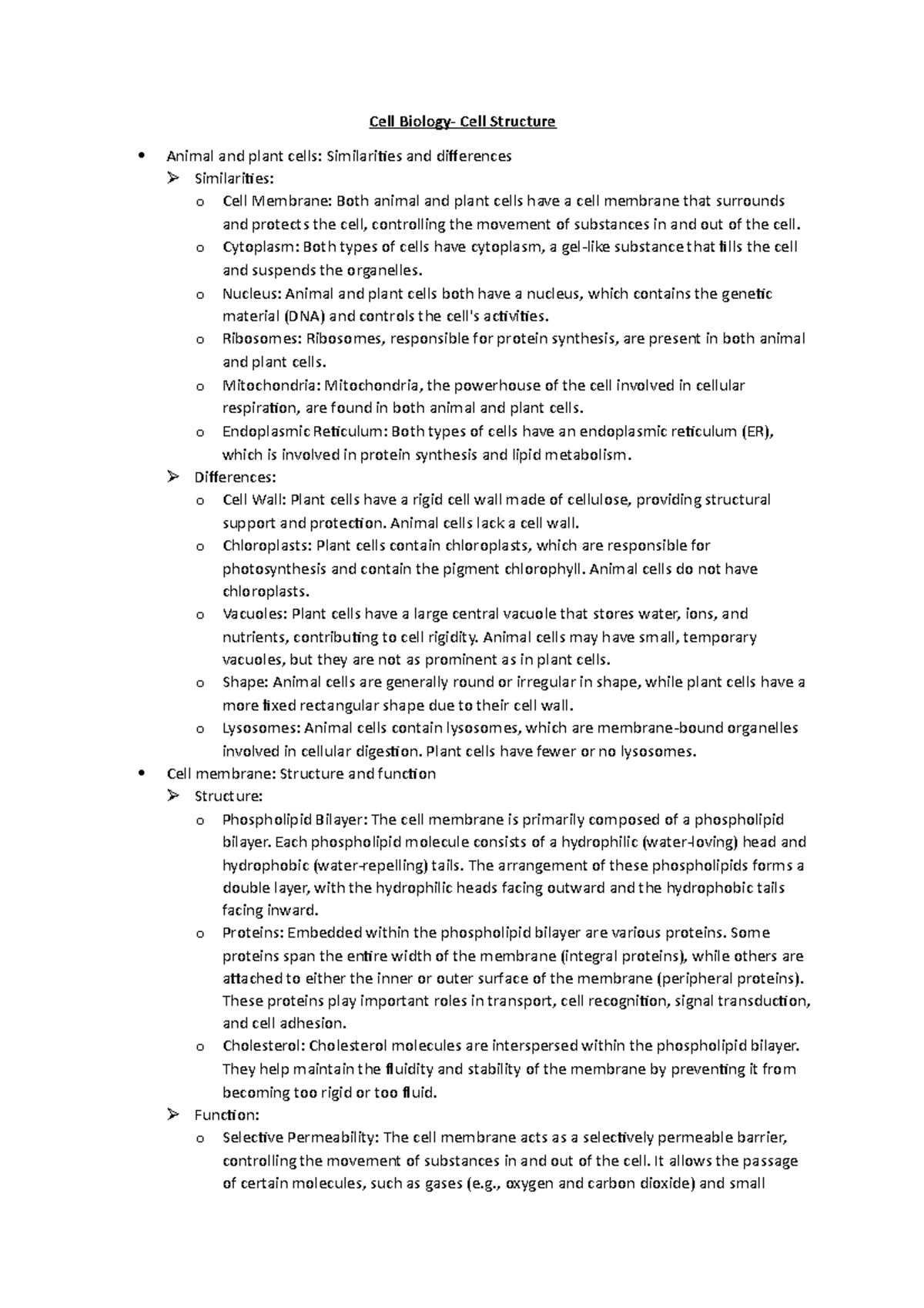 Cell Biology- Cell Structure - o Cytoplasm: Both types of cells have ...
