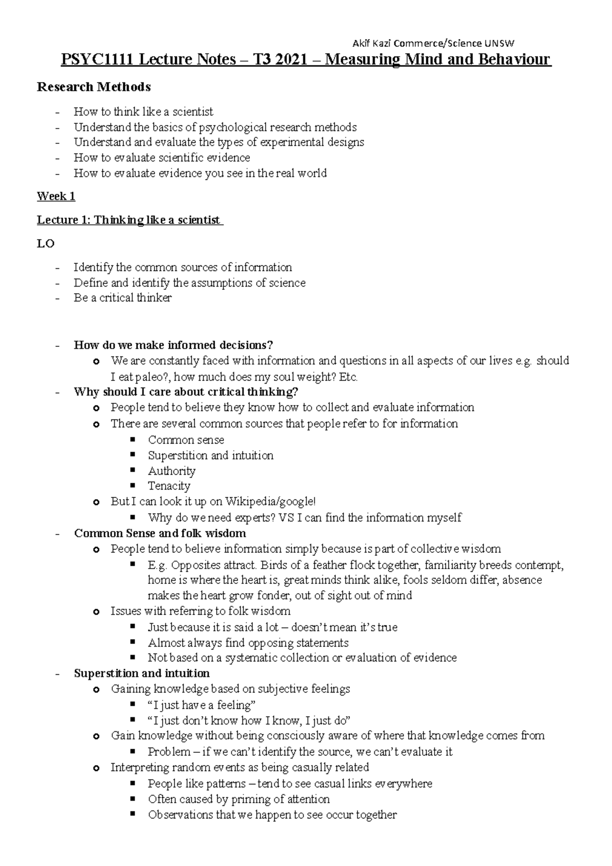 Lecture Notes PSYC1111 T3 2021 - PSYC1111 Lecture Notes – T3 2021 ...