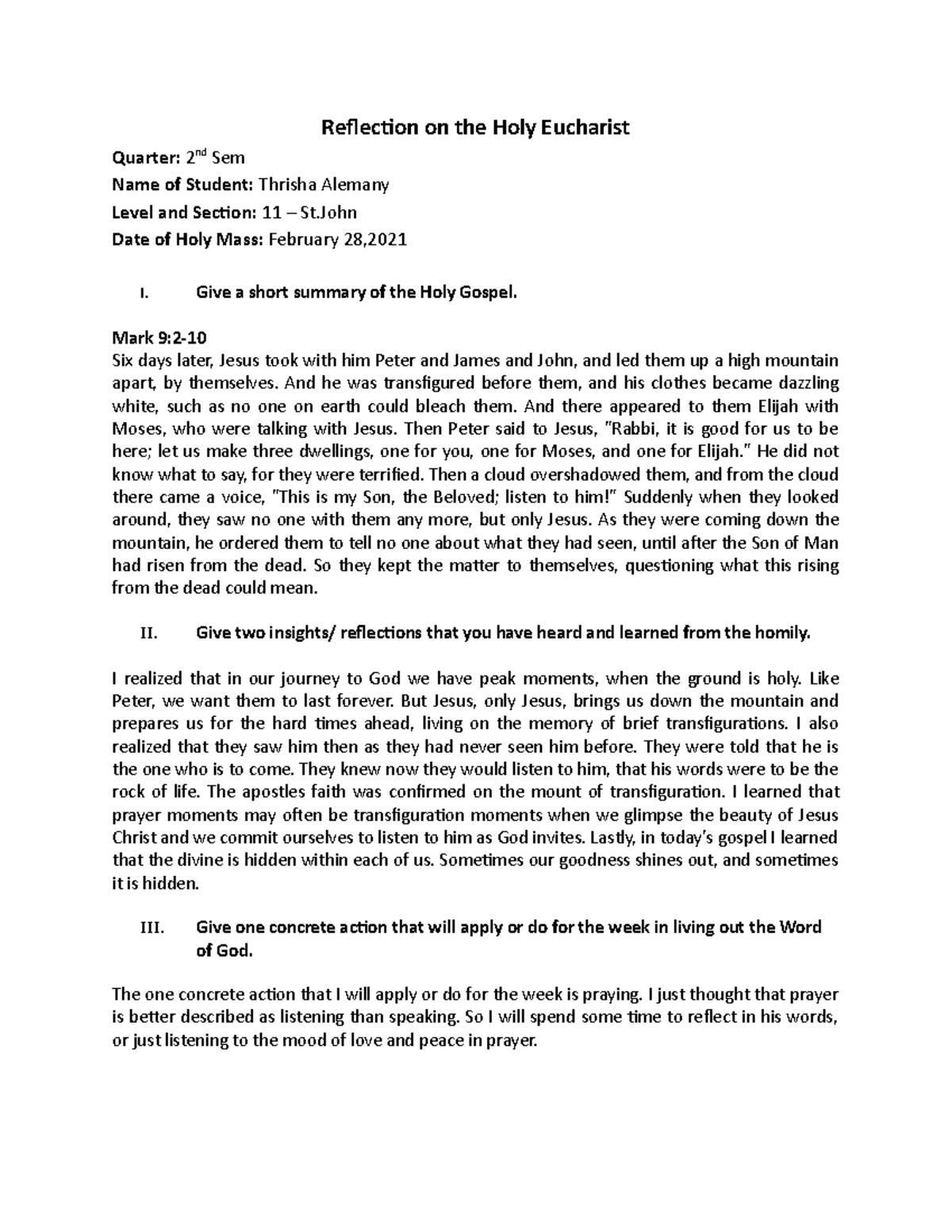 FEB 28 Sunday Gospel Reflection - Reflection on the Holy Eucharist ...