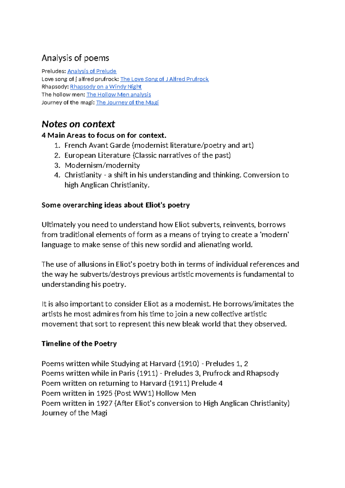 TS Eliot help - essay help - Analysis of poems Preludes: Analysis of ...