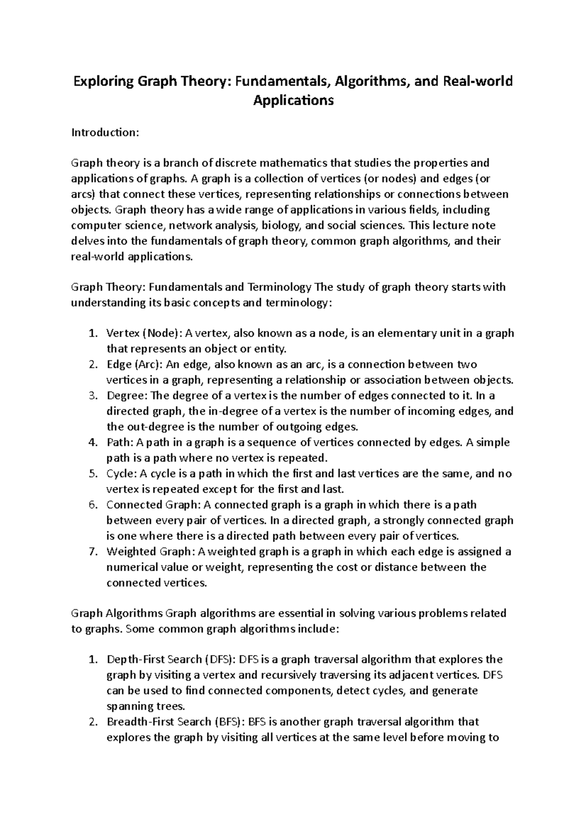 Exploring Graph Theory- Fundamentals, Algorithms, and Real-world ...