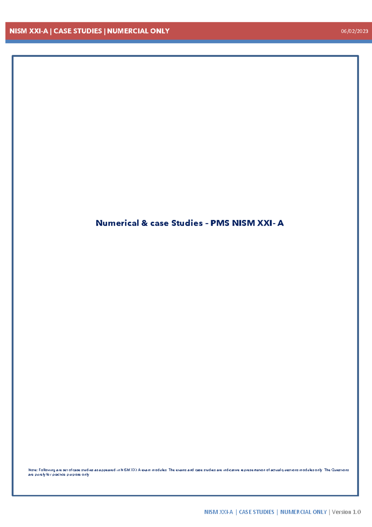 664893000 Nism Xxi A Case Studies - Numerical & case Studies – PMS NISM XXI- A Note: Following ...