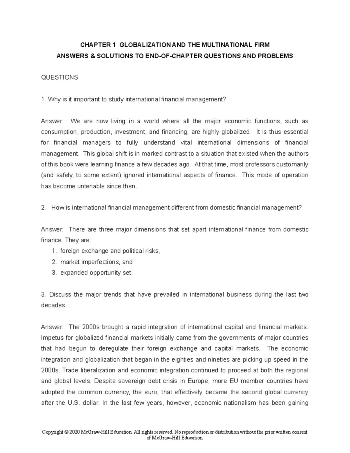 BSAD 183 answer keys 1st half - CHAPTER 1 GLOBALIZATION AND THE ...
