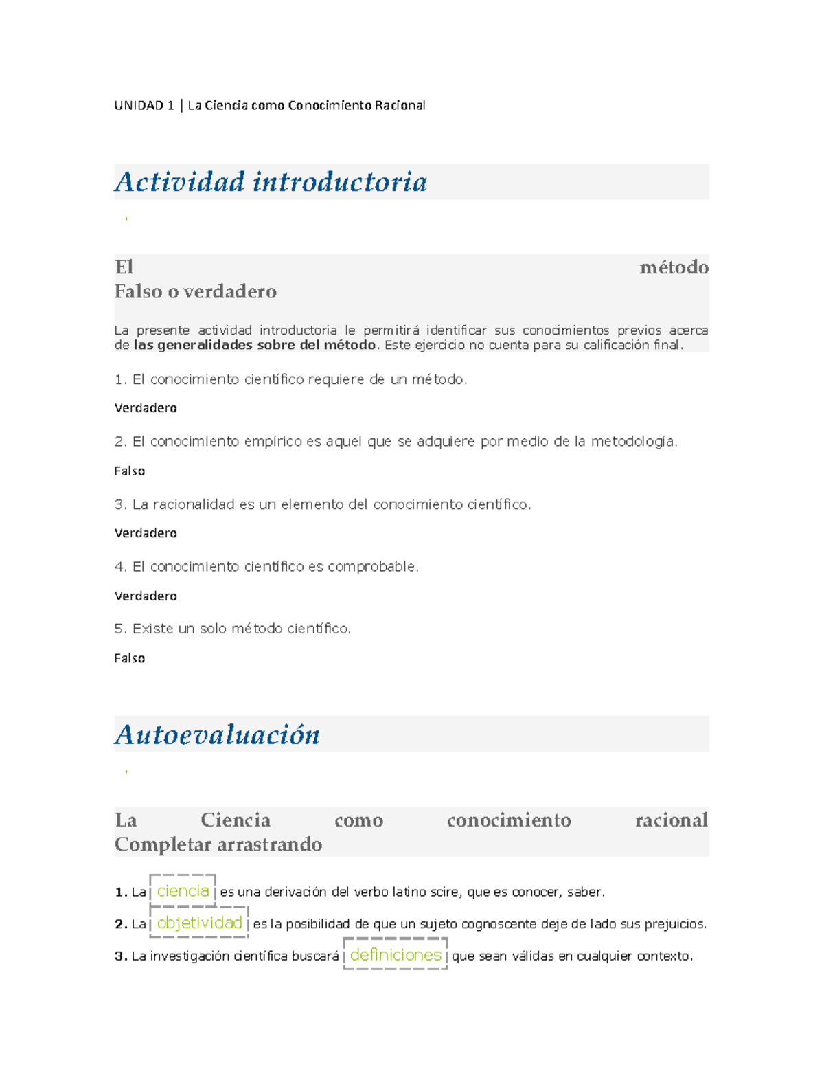 Unidad 1 La Ciencia como Conocimiento Racional - UNIDAD 1 | La Ciencia ...