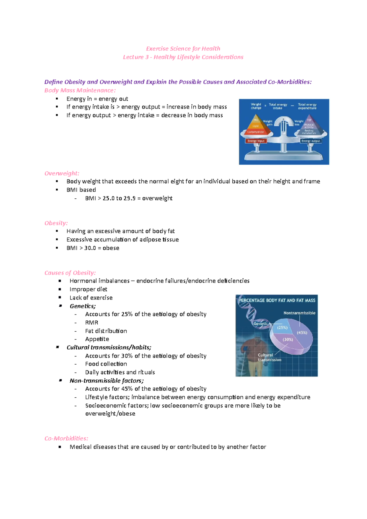 Exercise Health Lecture 3 - Exercise Science for Health Lecture 3 ...