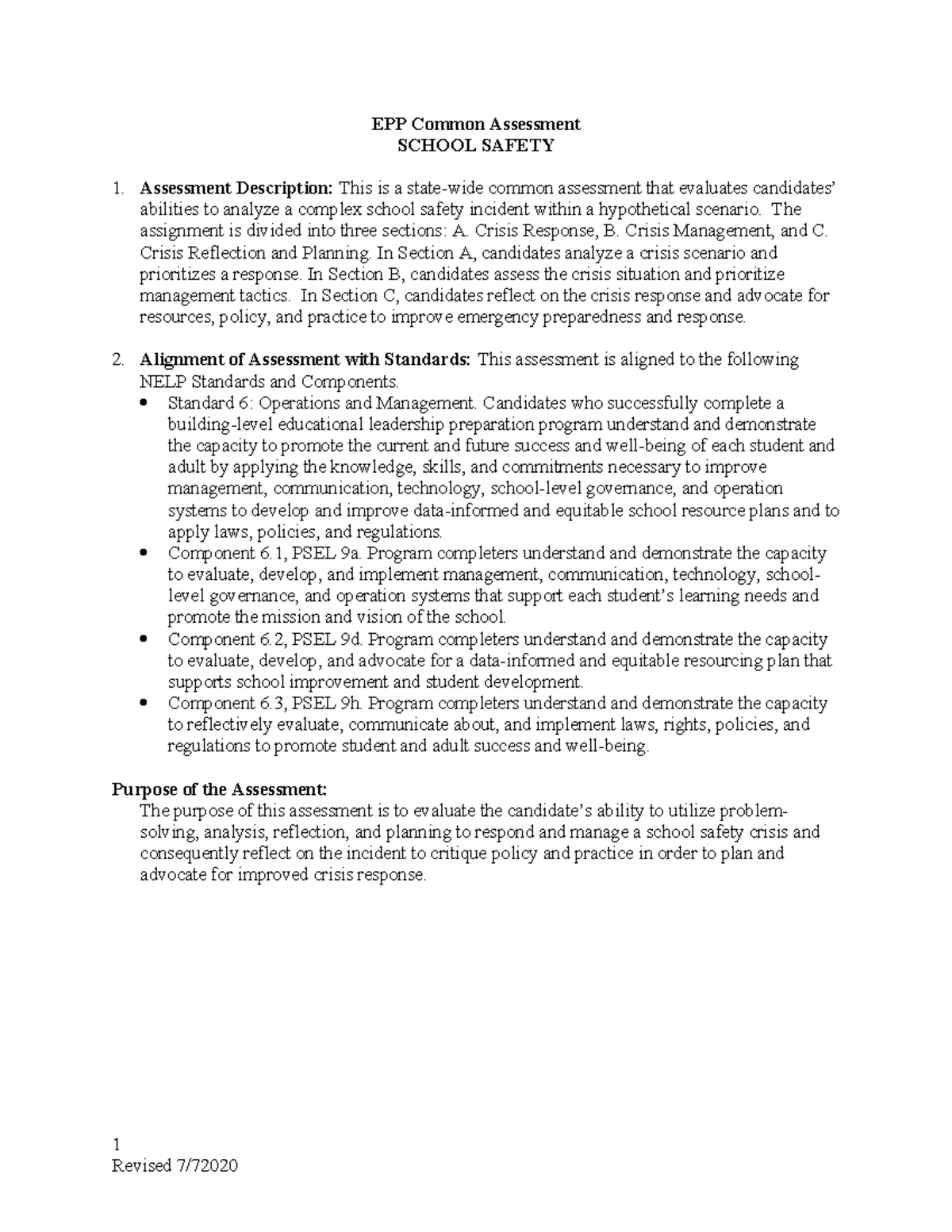 Assessment 5 Student Version School Safety Instructions - EPP Common ...