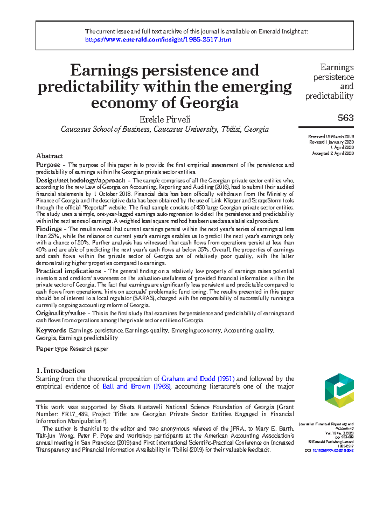 Earnings persistence and predi - Earnings persistence and ...