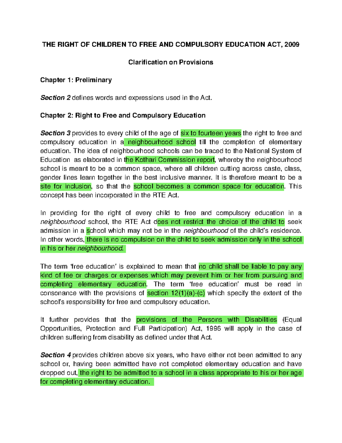 RTE Section wise rationale - THE RIGHT OF CHILDREN TO FREE AND ...