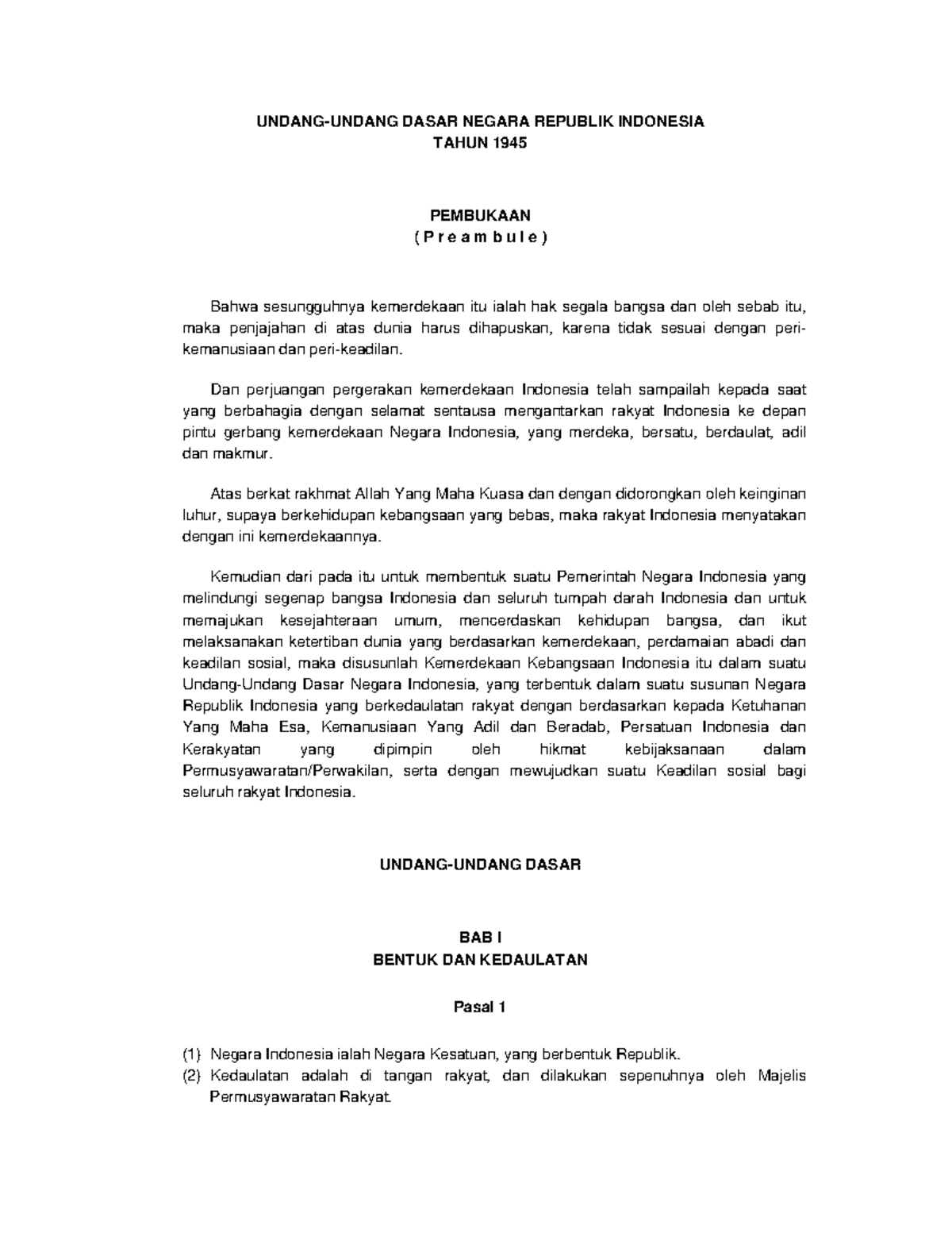 UUD45-Awal - makalah - UNDANG-UNDANG DASAR NEGARA REPUBLIK INDONESIA ...