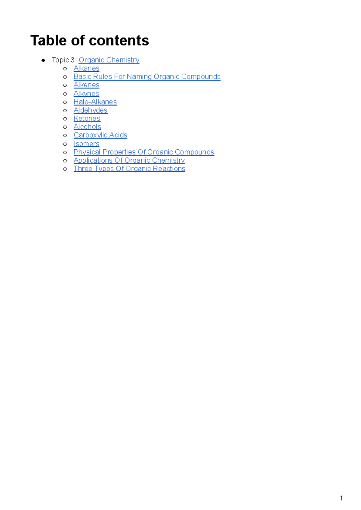 Organic Chemistry - Yuh - Table of contents Topic 3: Organic Chemistry ...
