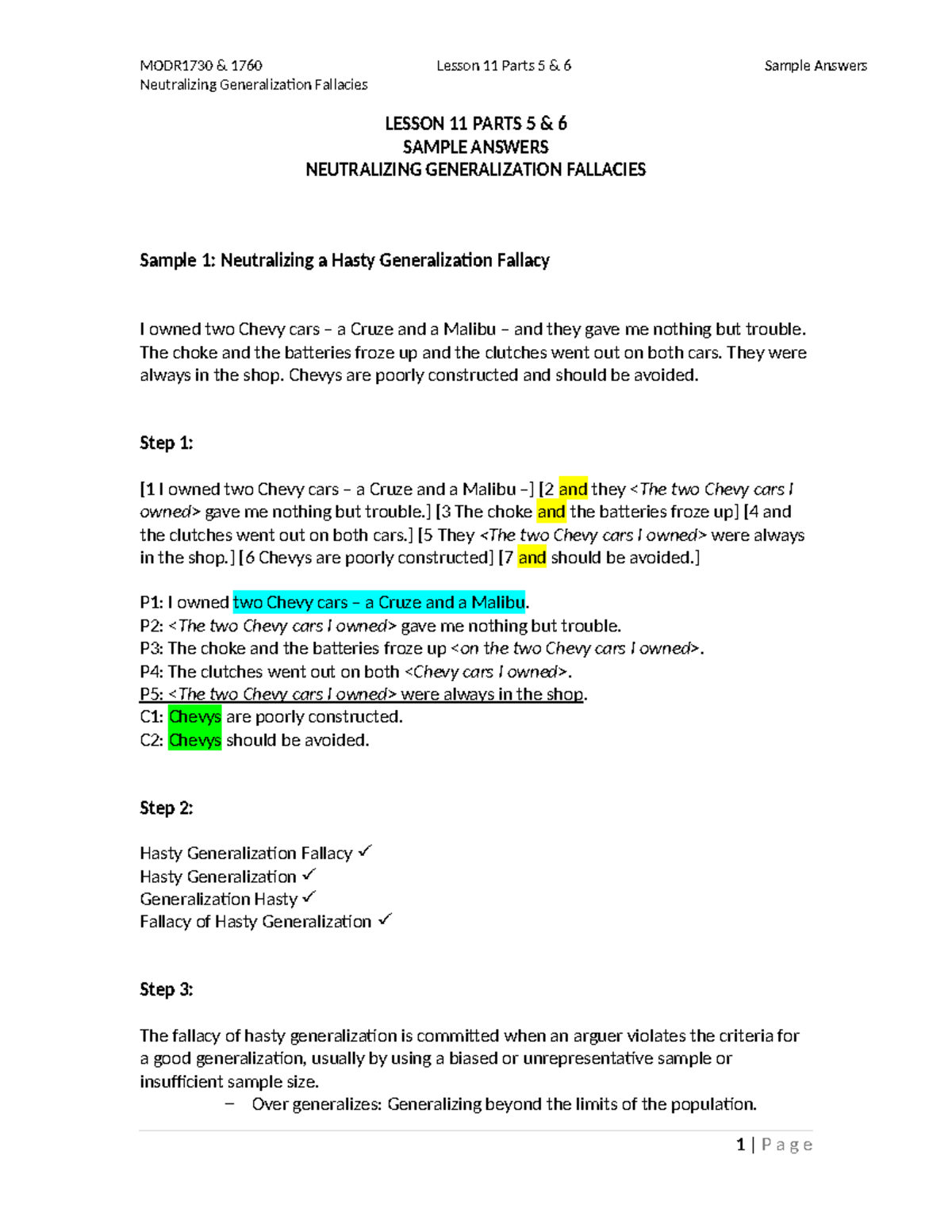 Sample Answers Hasty and Sweeping Generalization Fallacies ...