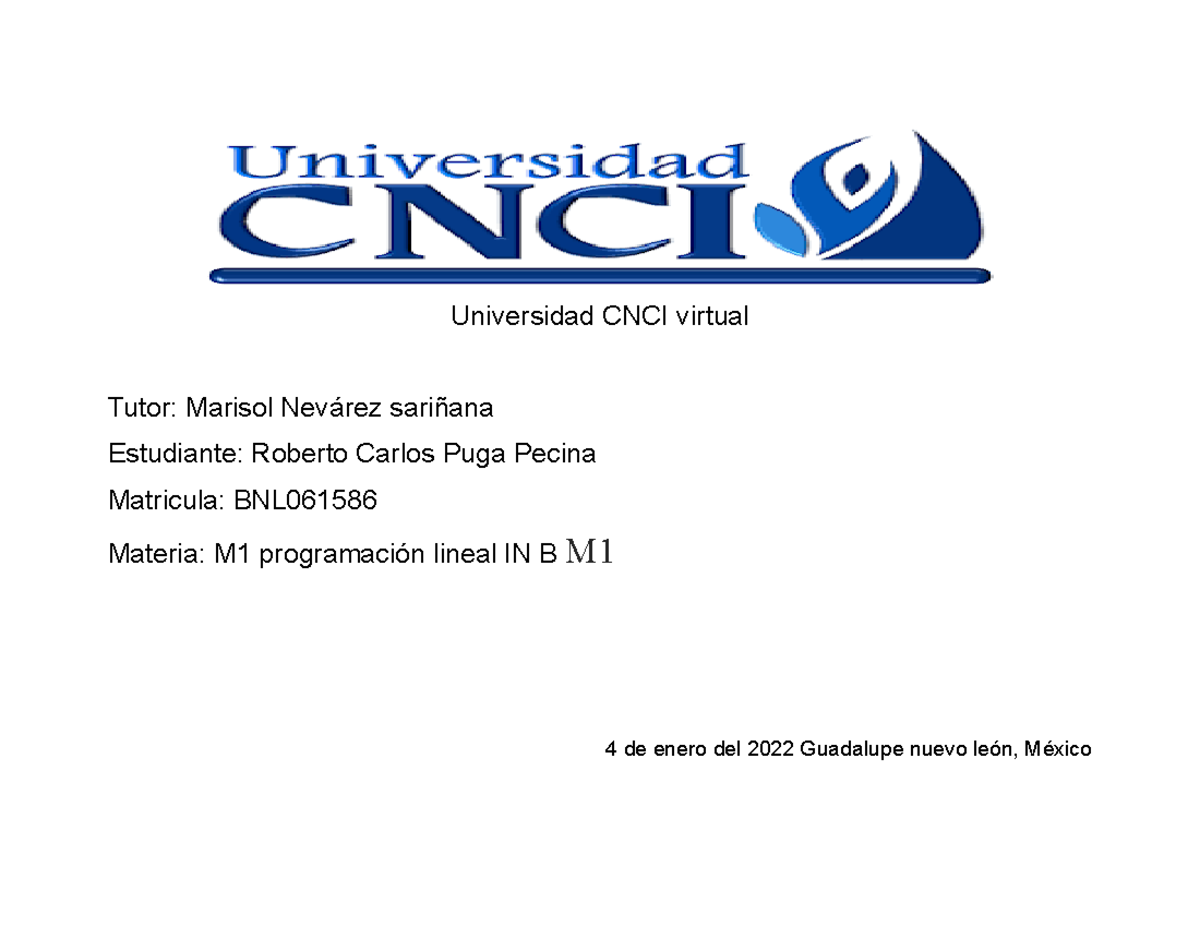 Actividad 1 programasion lineal - Universidad CNCI virtual Tutor ...