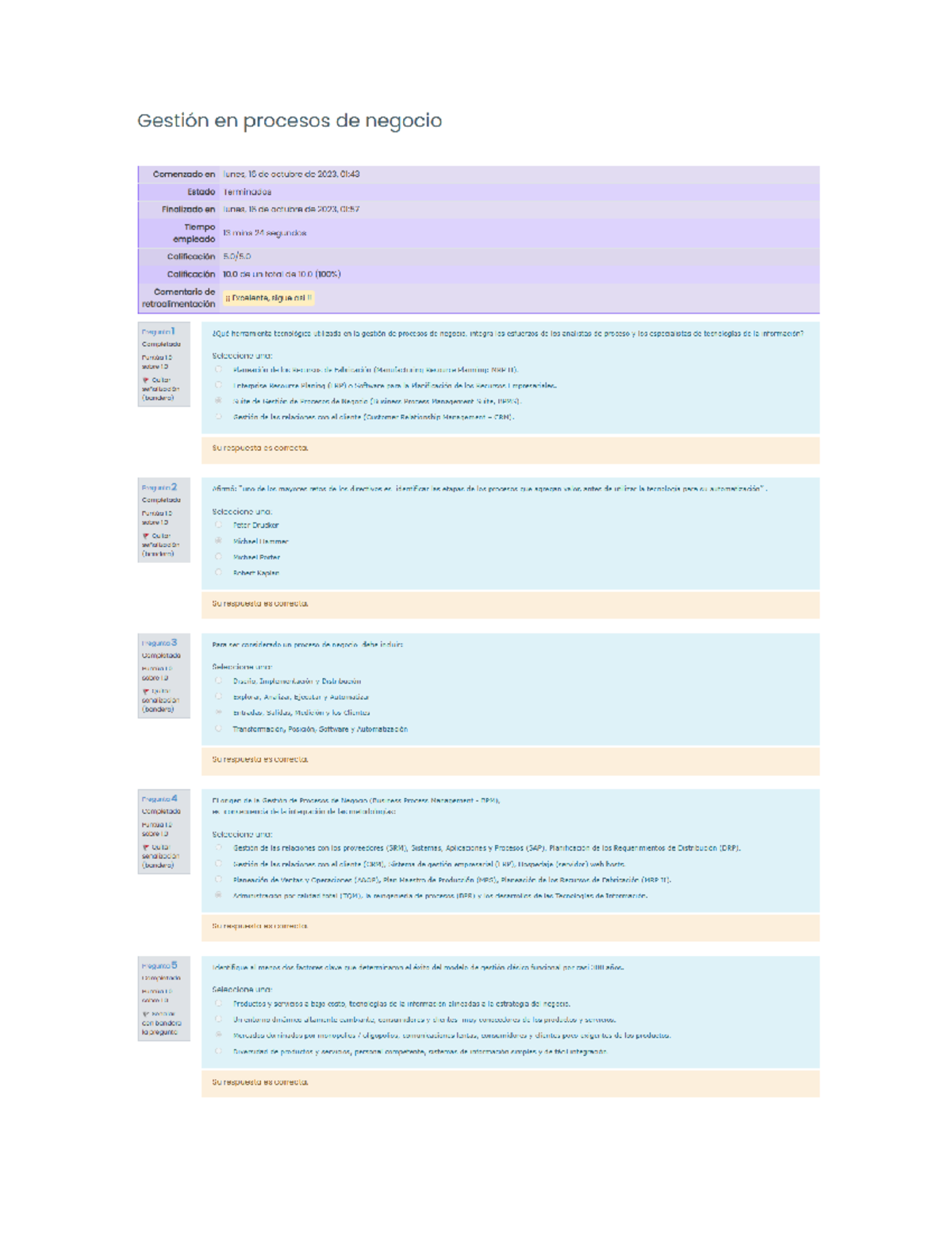 Gestión en procesos de negocio Examen primer parcial - Gestion en Procesos de Negocios - Studocu
