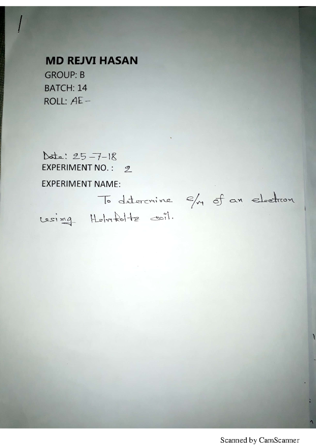 Experiment 2 by rizvee - Practical - Physics - Studocu