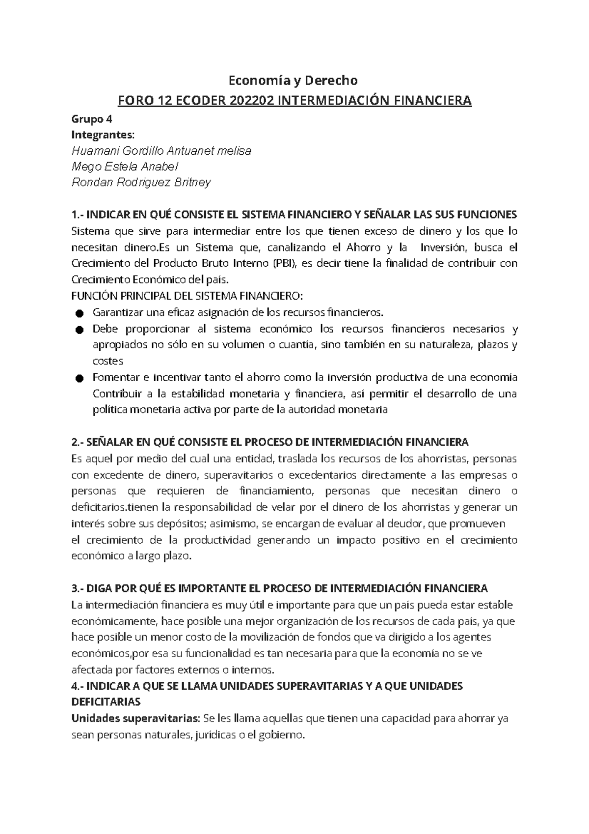 FORO 12 Ecoder 202202 Intermediacion Financiera - Economía y Derecho ...