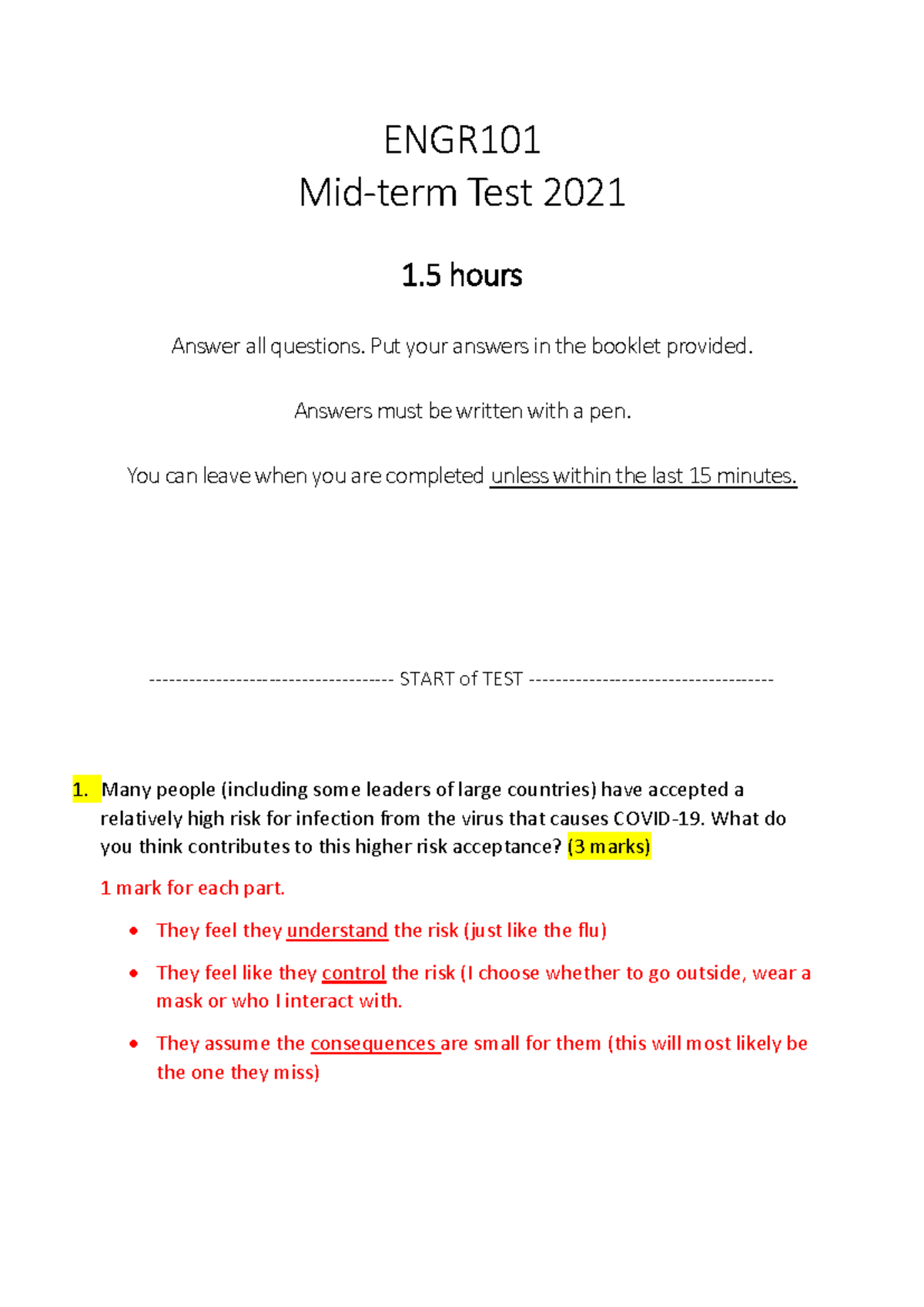 Test 2021 + answers - test examplar - ENGR Mid-term Test 2021 1 hours ...