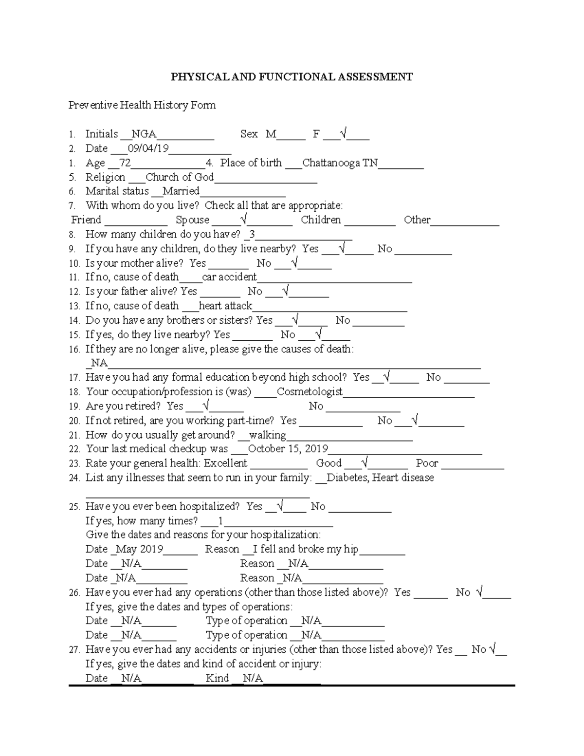 Physical Functiomnal Assessment - PHYSICAL AND FUNCTIONAL ASSESSMENT ...
