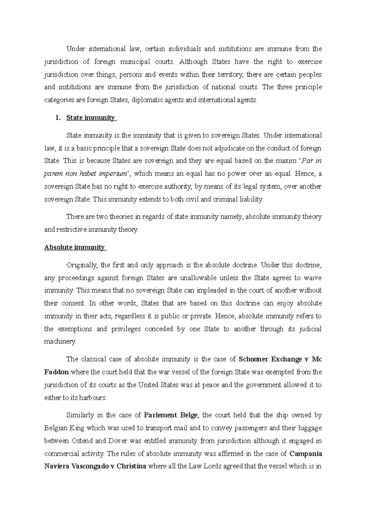 State immunity - Under international law, certain individuals and ...