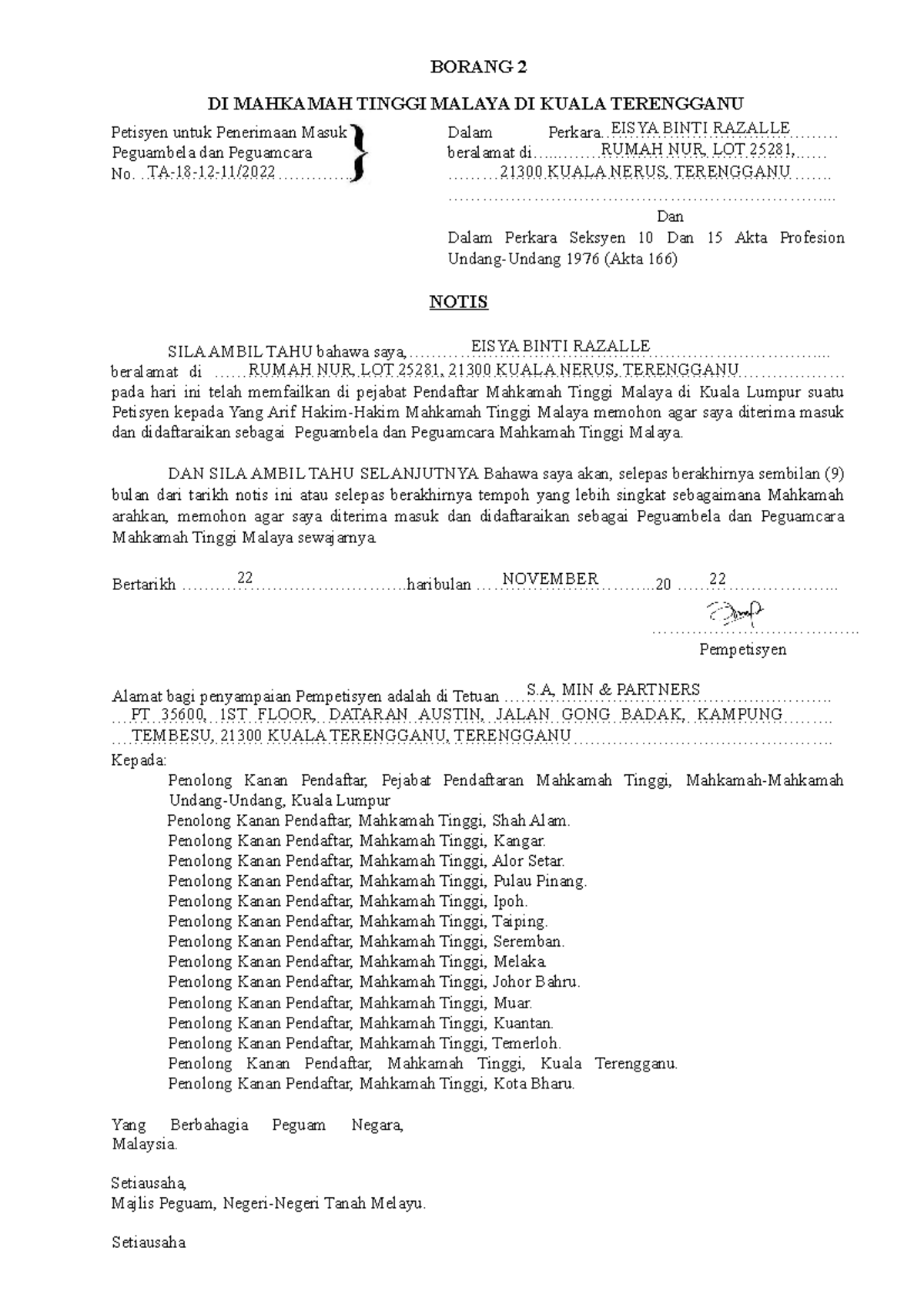 Borang-2 - ethics - BORANG 2 DI MAHKAMAH TINGGI MALAYA DI KUALA ...