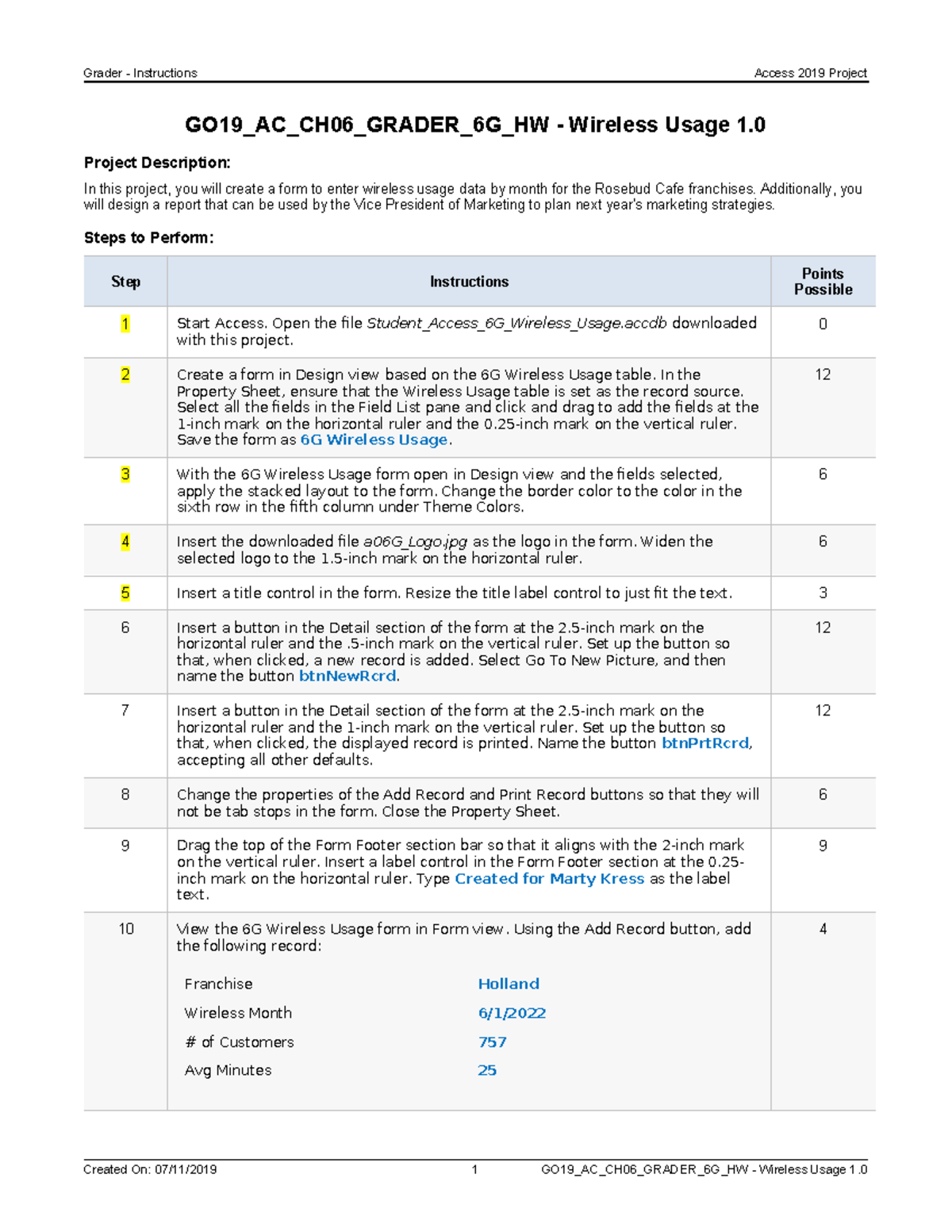 GO19 AC CH06 Grader 6G HW Instructions - Grader - Instructions Access 2019 Project - Studocu