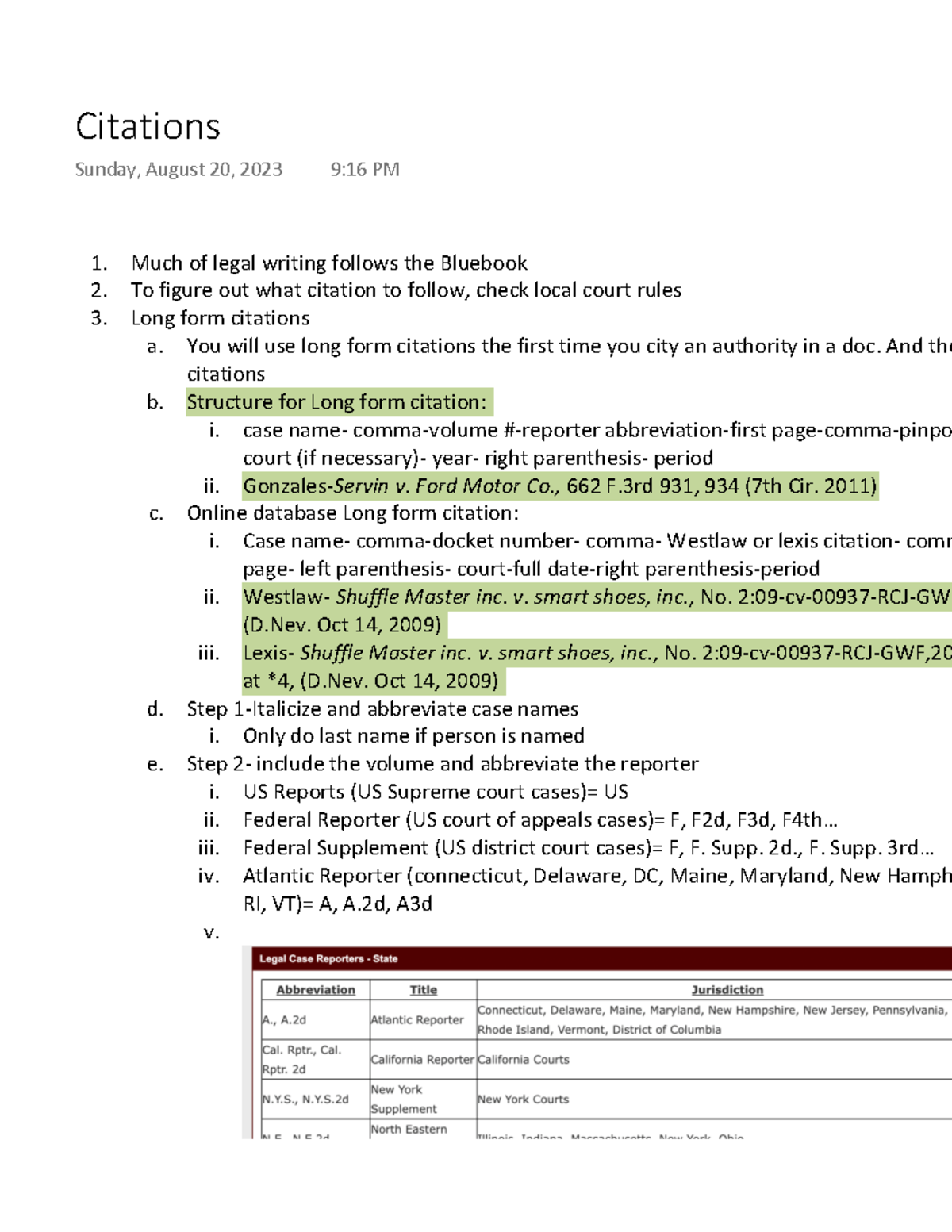 Notes for citations - Much of legal writing follows the Bluebook To ...