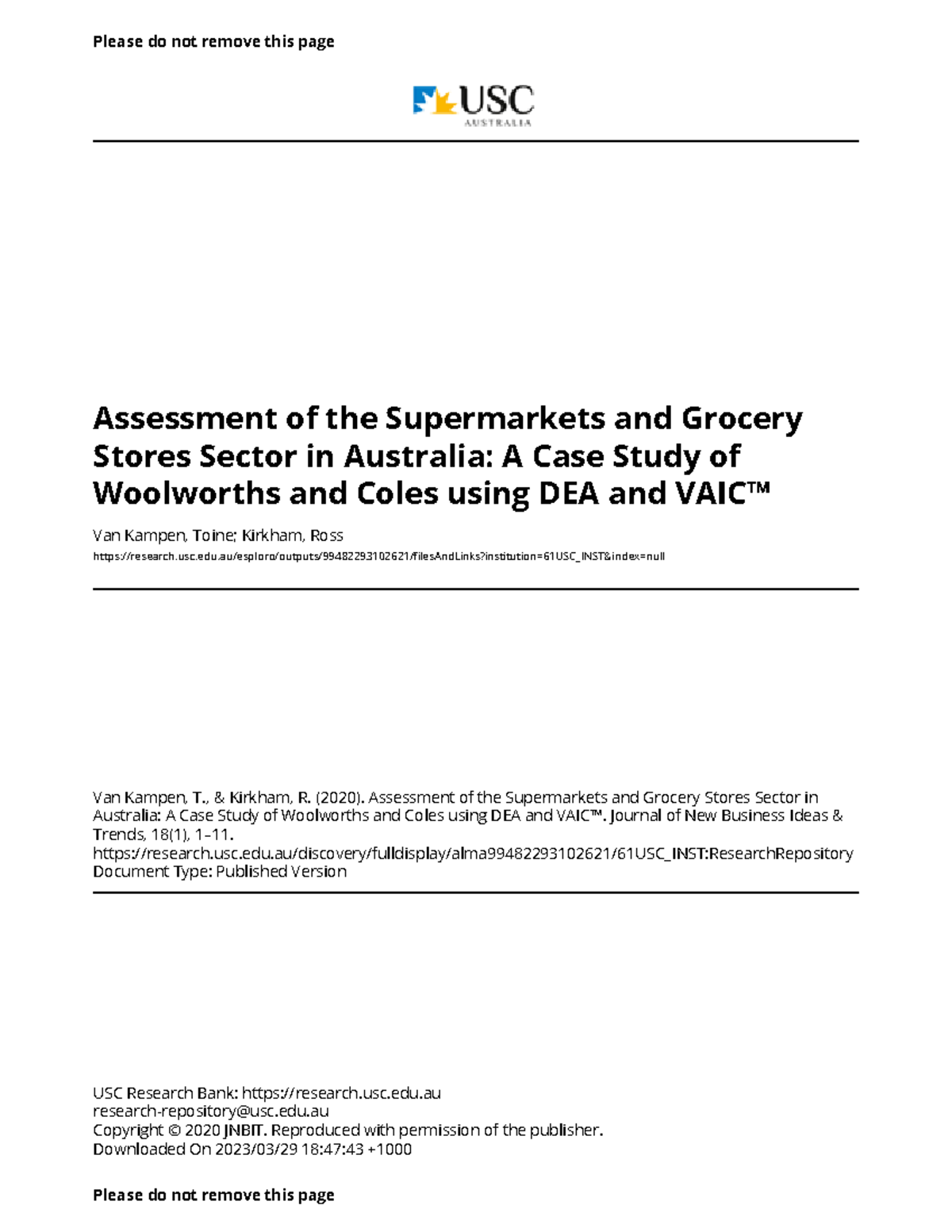 Assessment of the Supermarkets and Grocery Stores Sector in Australia ...