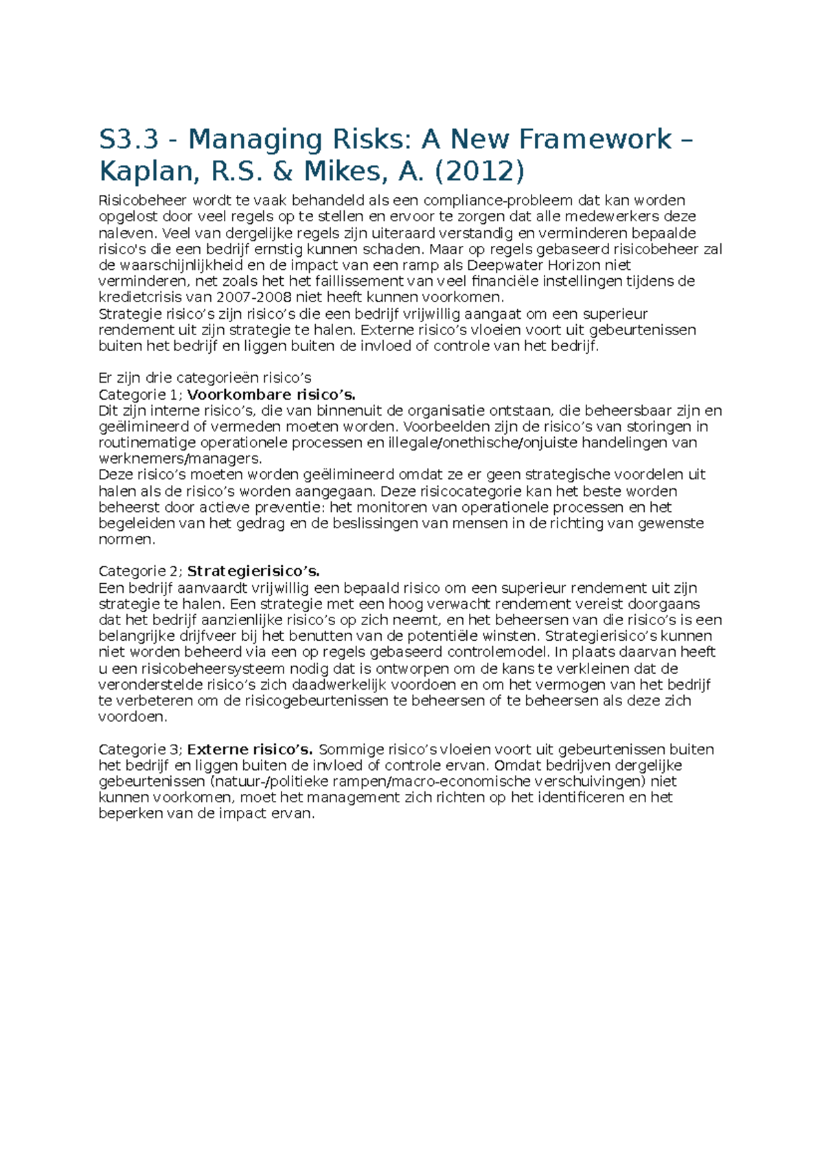 S3.3 - Kaplan - Samenvatting BIV-Interne Beheersing (IB) - S3 ...