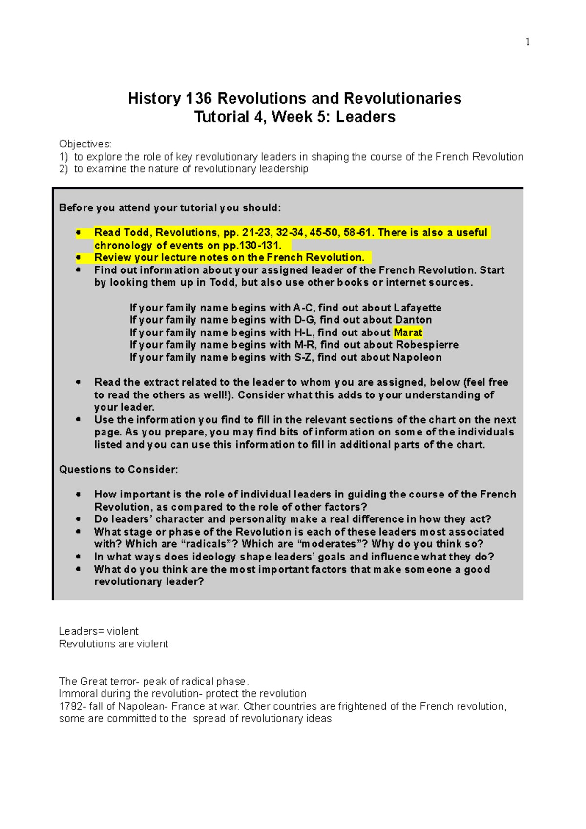 HIST136 tutorial 4 (week 5) - History 136 Revolutions and ...