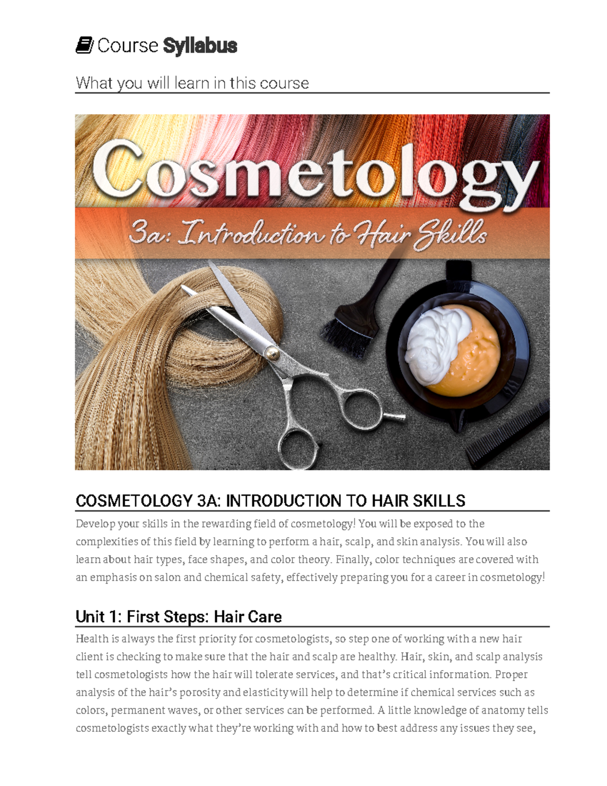 Cosmetology 3a-Hair Skillsonesemesterrequiresmaterials-Activities ...