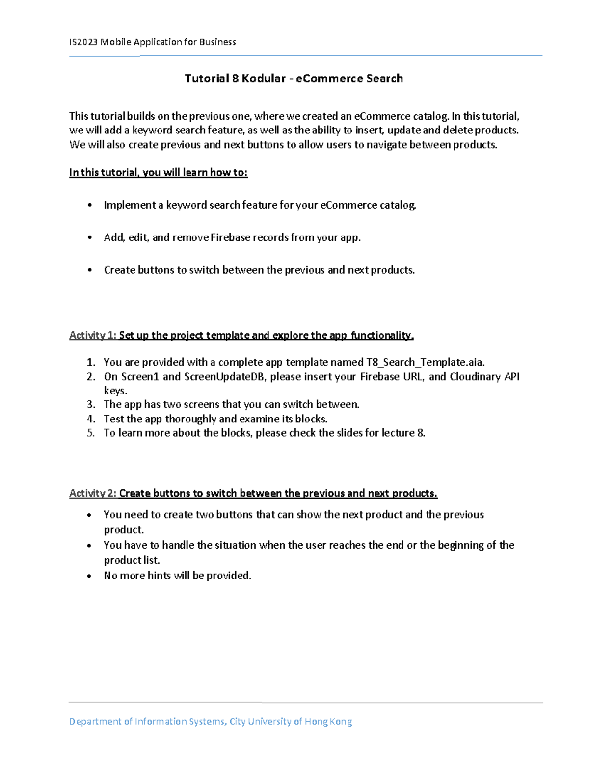 IS2023 Tutorial 8 Search - IS2023 Mobile Application for Business ...