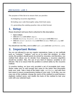 Lab2 CLO2 - Lab mannual - EECS2030: LAB 2 The purpose of this lab is to ensure that you A ...