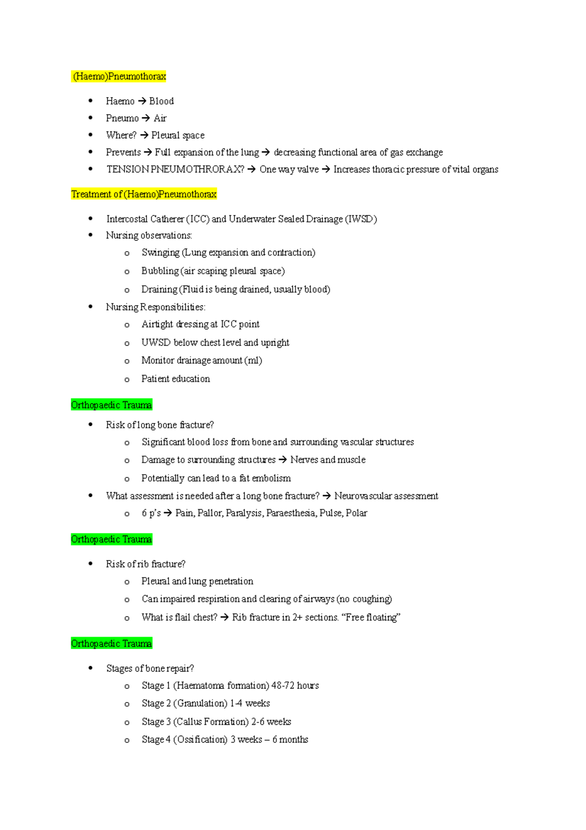 NSB236 Week 2 - Lecture notes 2 - (Haemo)Pneumothorax Haemo Blood ...