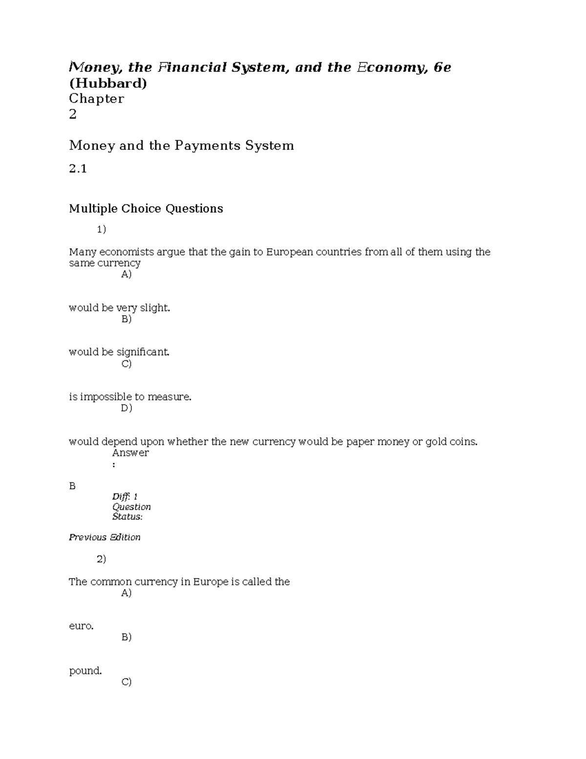 Test Bank for Money the Financial System and the Economy 6th Edition by ...