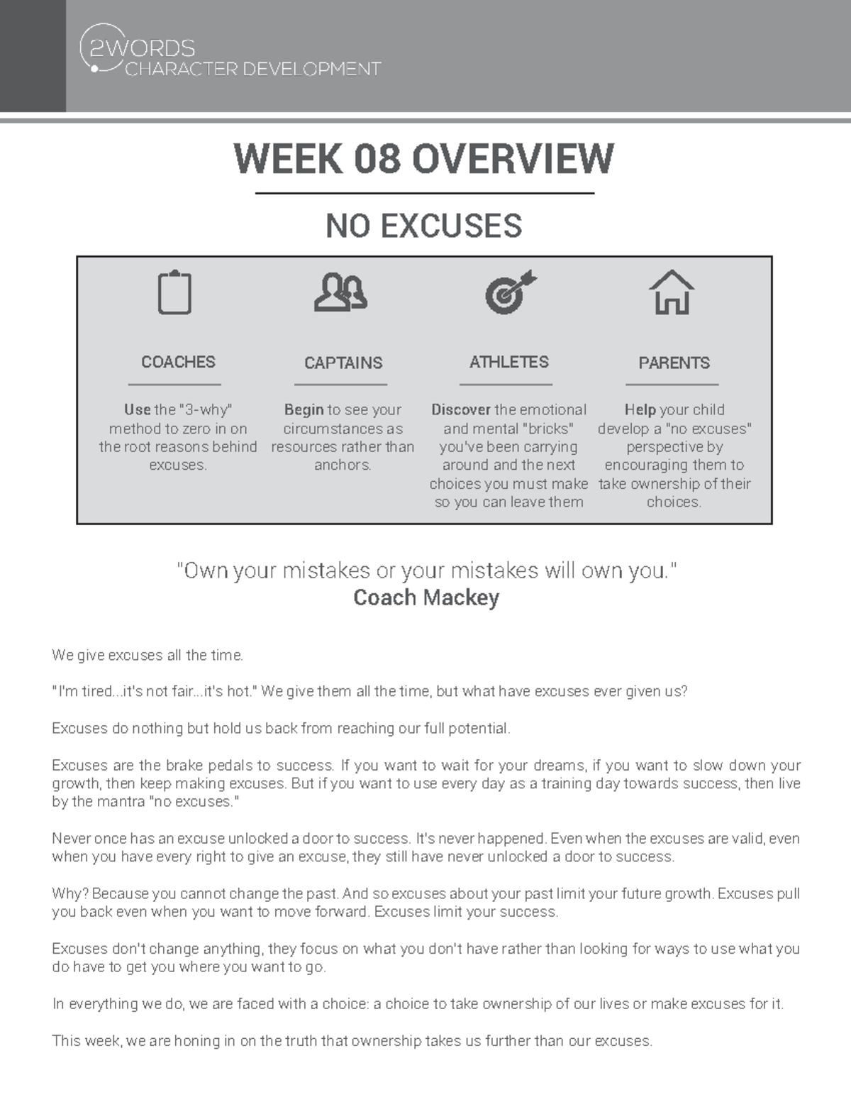 No Excuses Workbook - that's basically it. - WEEK 08 OVERVIEW NO ...