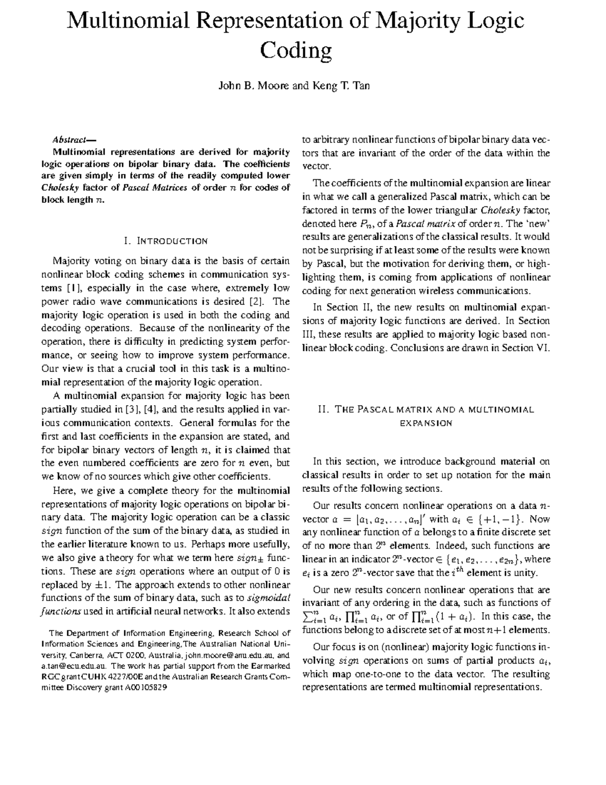Multinomial representation of majority logic coding - Multinomial ...