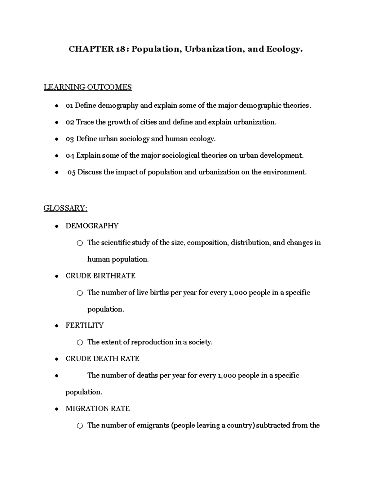 Chapter 18 Population, Urbanization, and Ecology - CHAPTER 18 ...