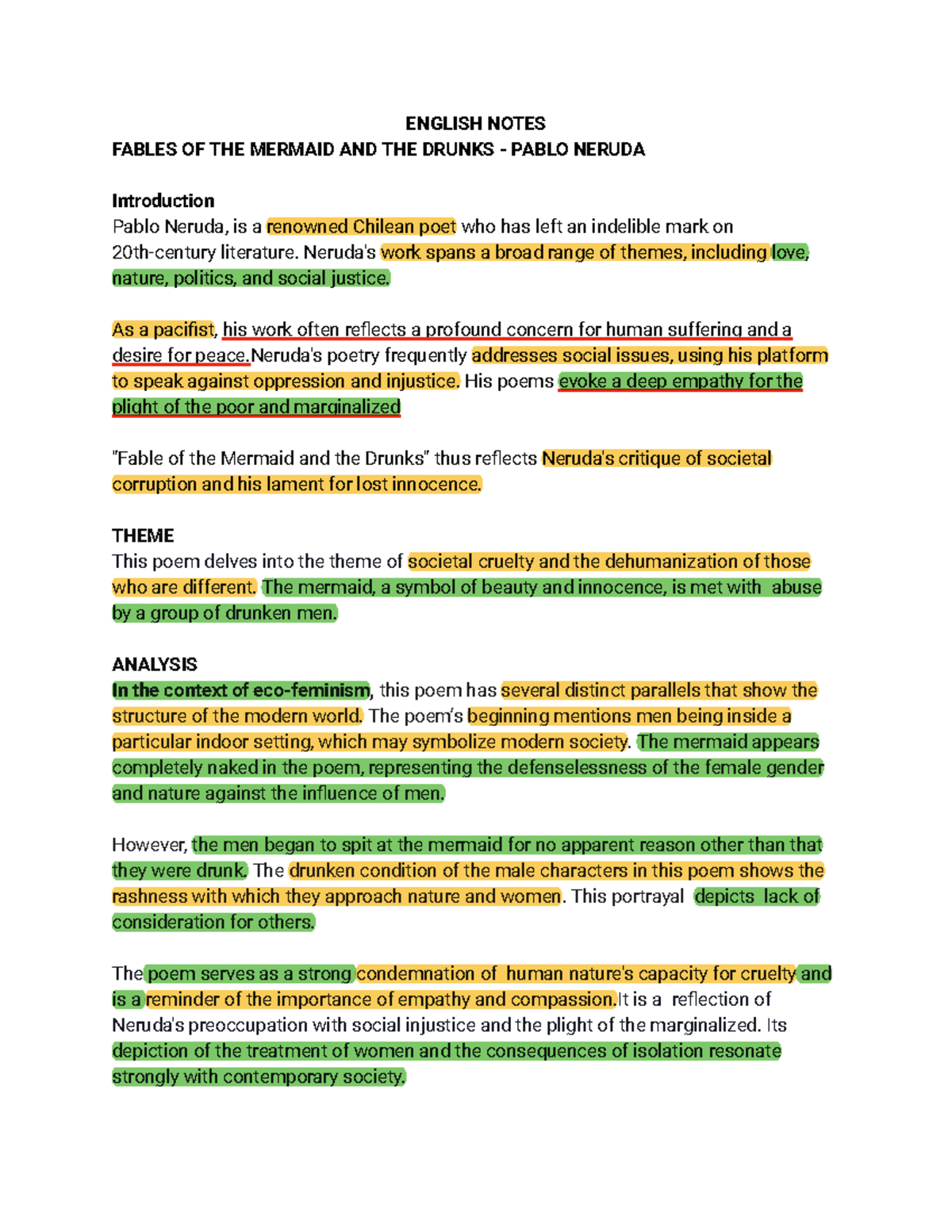 English Notes - ENGLISH NOTES FABLES OF THE MERMAID AND THE DRUNKS ...