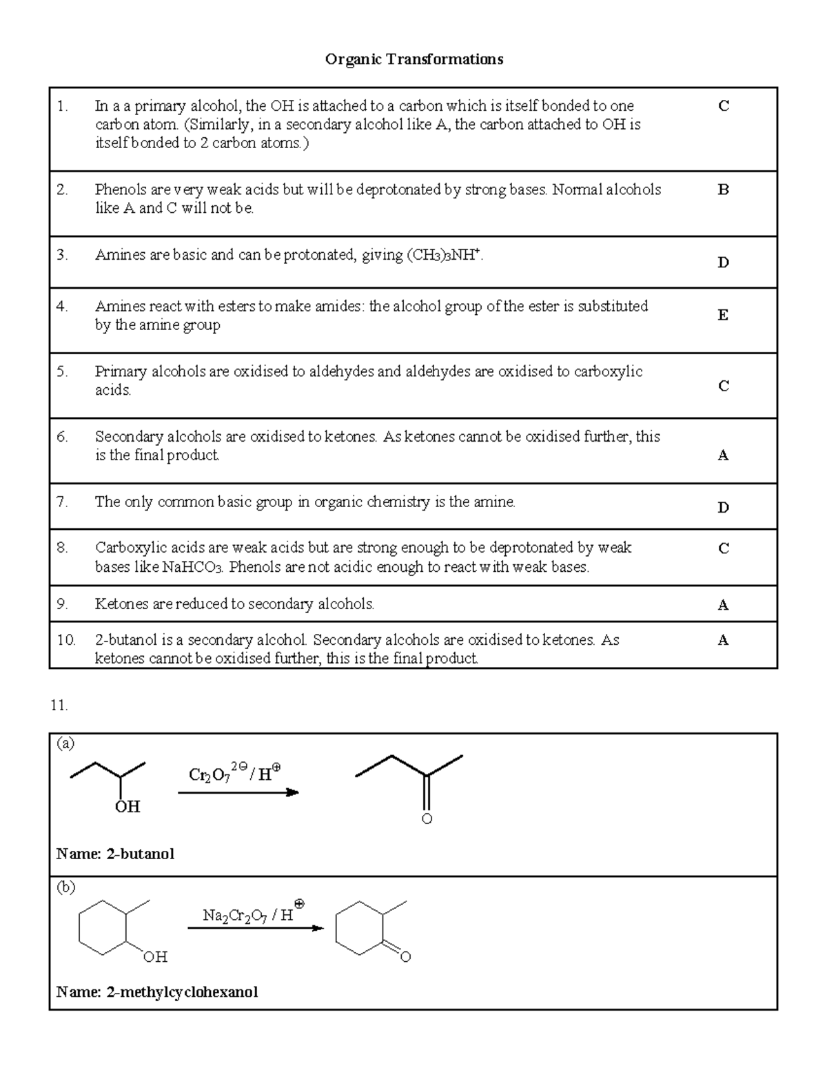 Organic transformations answers - Organic Transformations In a a ...
