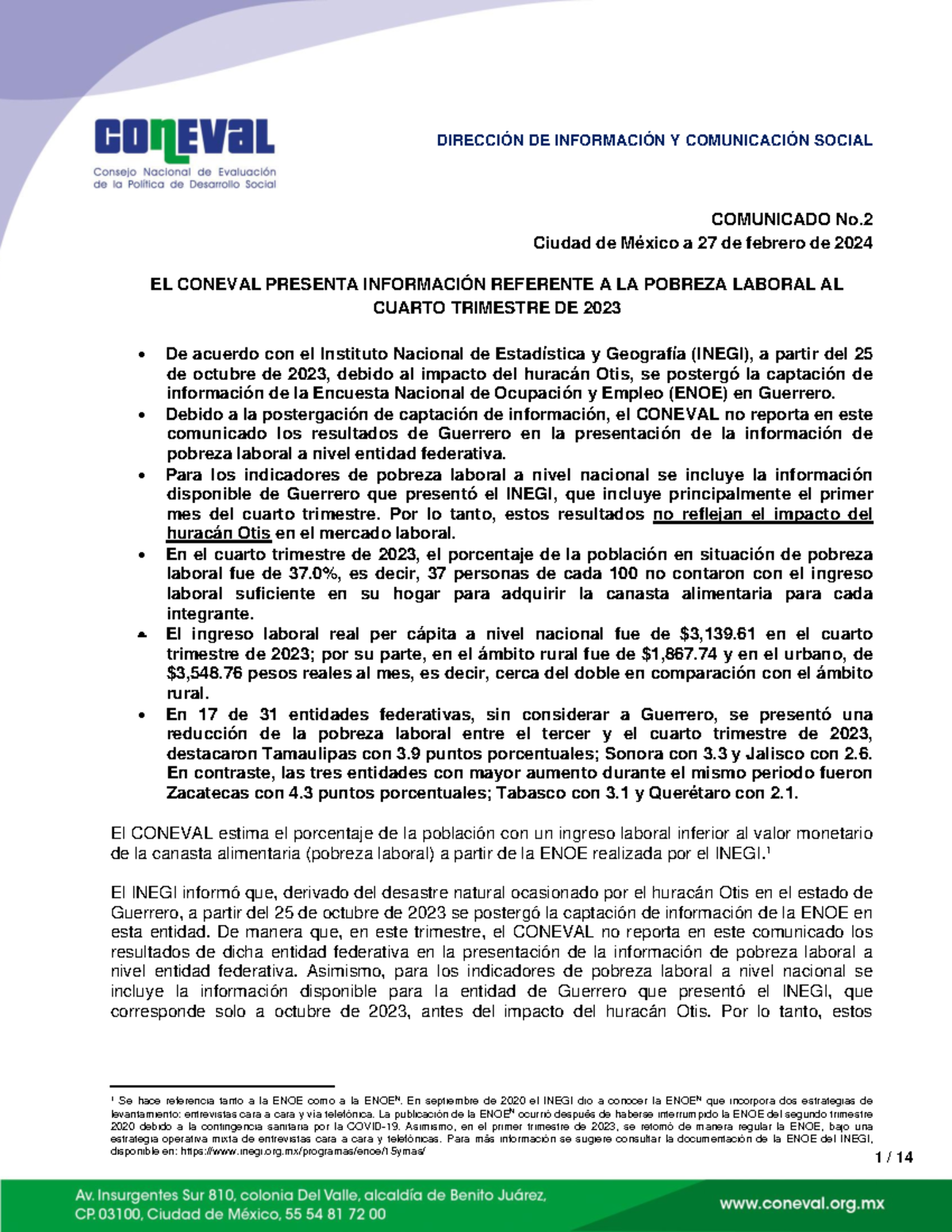 Comunicado 02 ITLP cuarto trimestre 2023 - COMUNICADO No. 2 Ciudad de ...