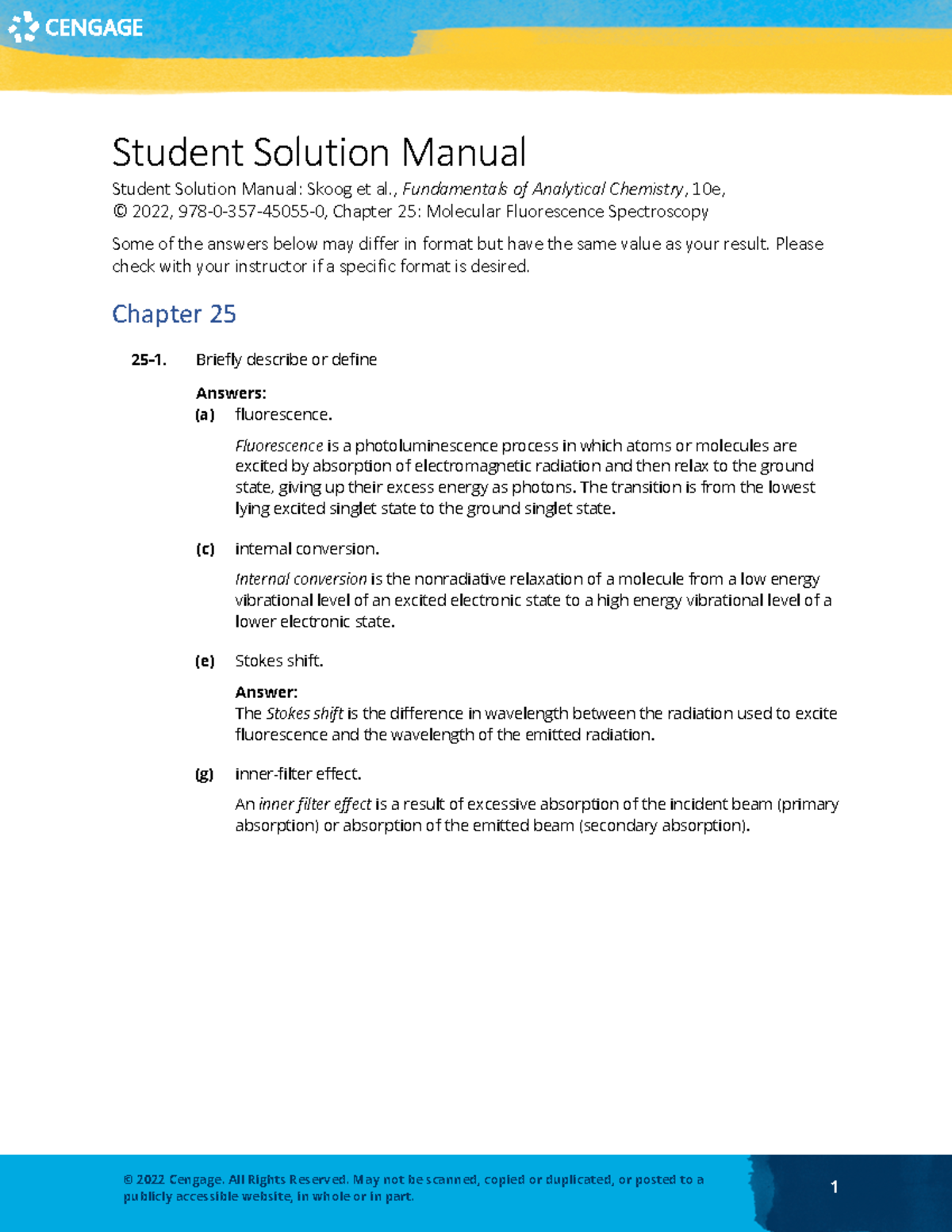 Skoog FAC 10e SSM Ch25 - ppt - © 2022 Cengage. All Rights Reserved. May not be scanned, copied ...