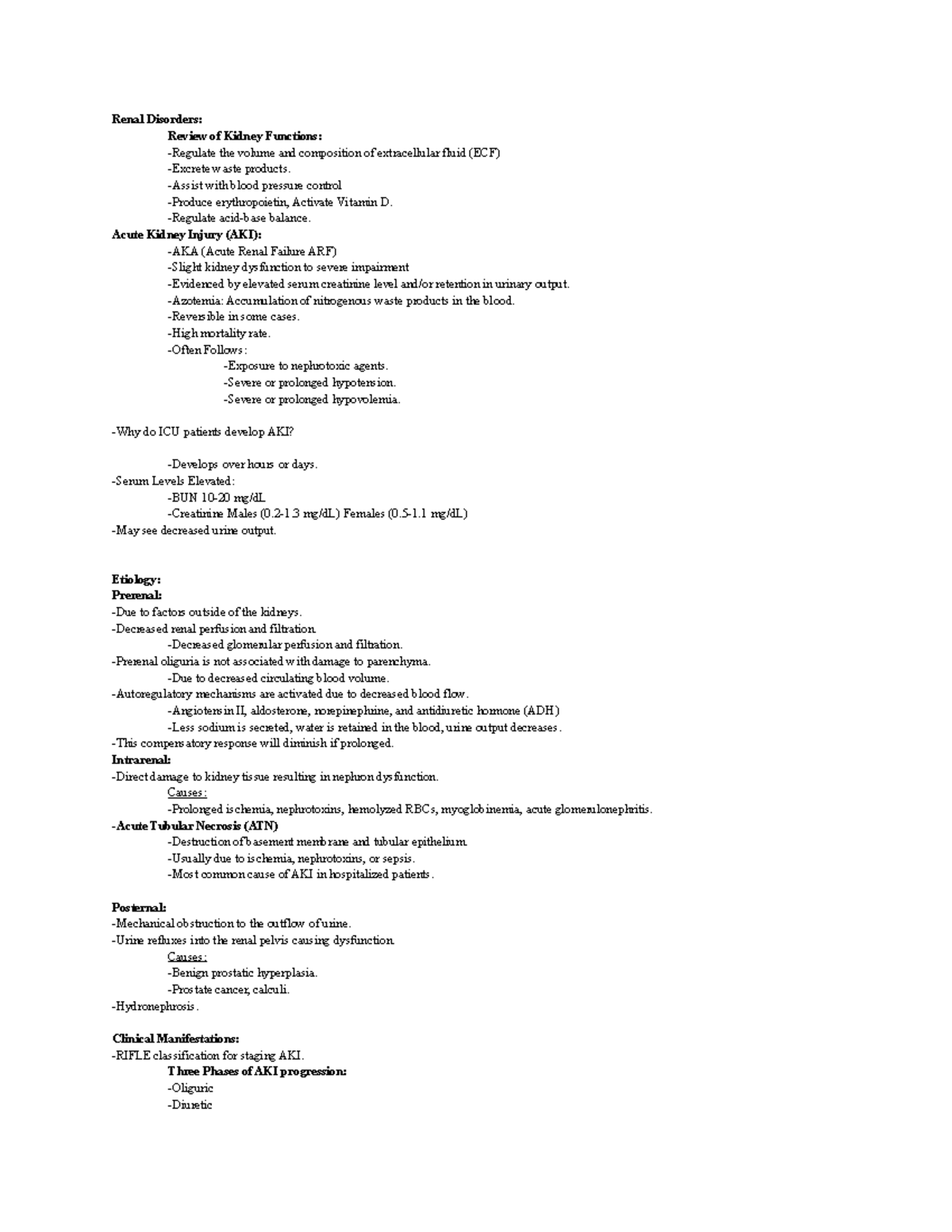 Renal Disorders - Lecture Notes - Renal Disorders: Review of Kidney ...
