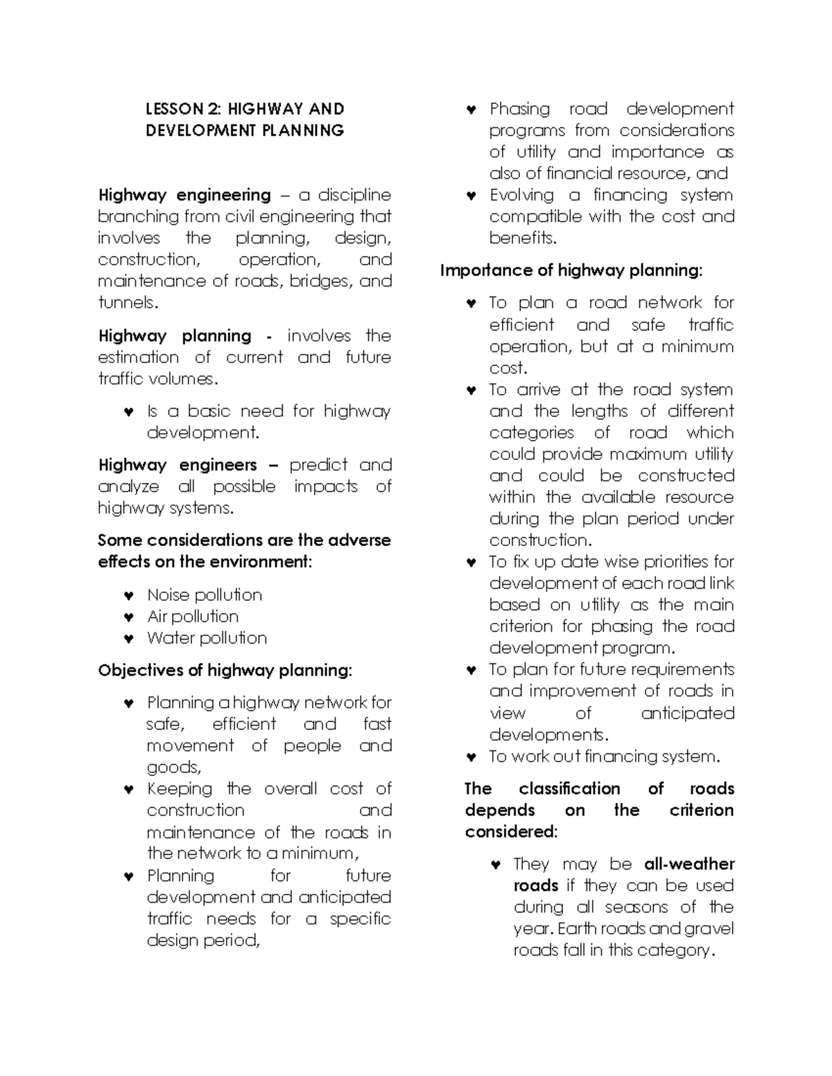 Highway - LESSON 2: HIGHWAY AND DEVELOPMENT PLANNING Highway ...