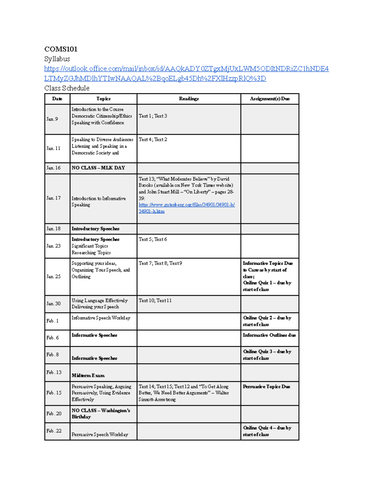 COMS101 - COMS Syllabus outlook.office/mail/inbox/id ...