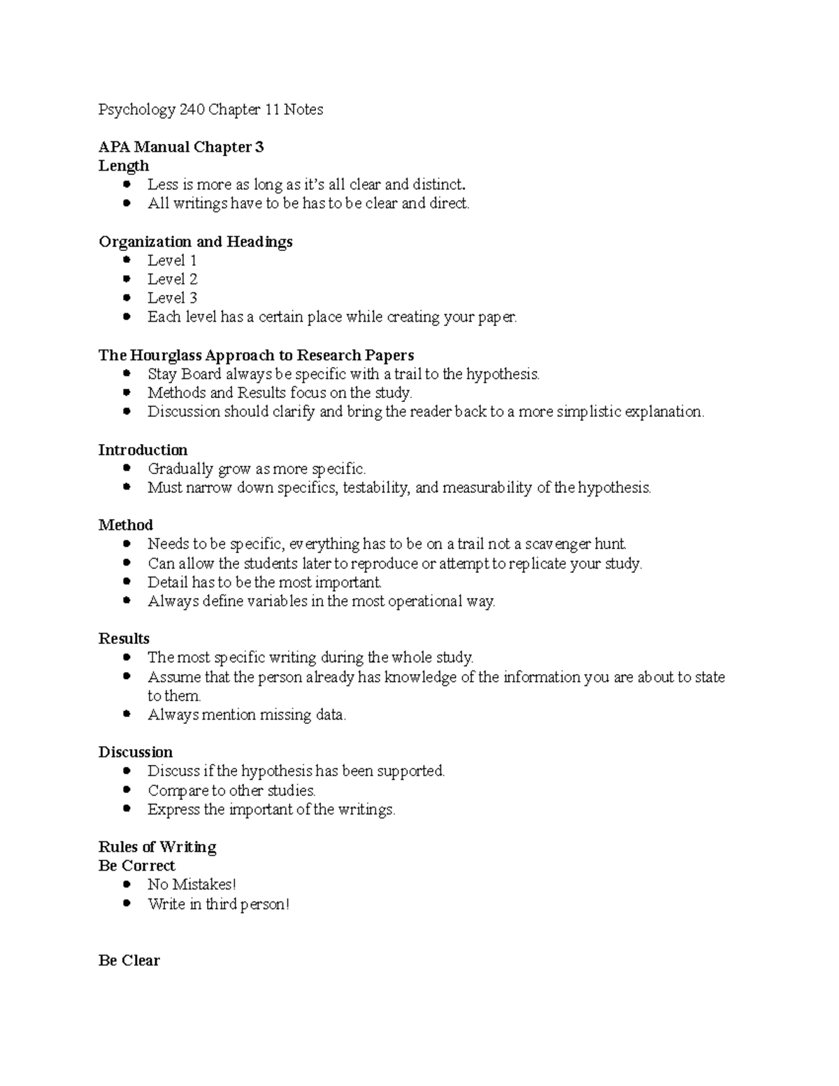 Psychology 240 Chapter 11 Notes Hourglass Approach and The Rules of ...