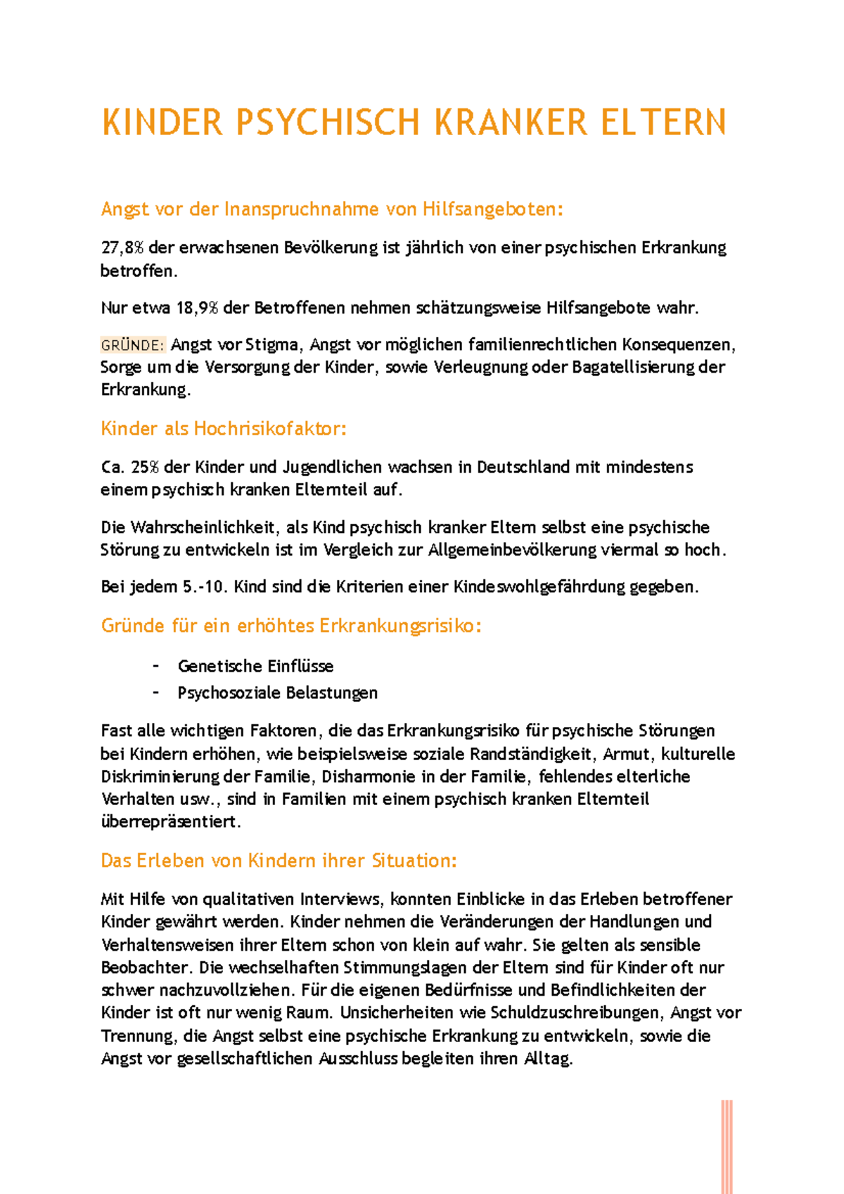Handout Kinder Psychisch Kranker Eltern KINDER PSYCHISCH KRANKER
